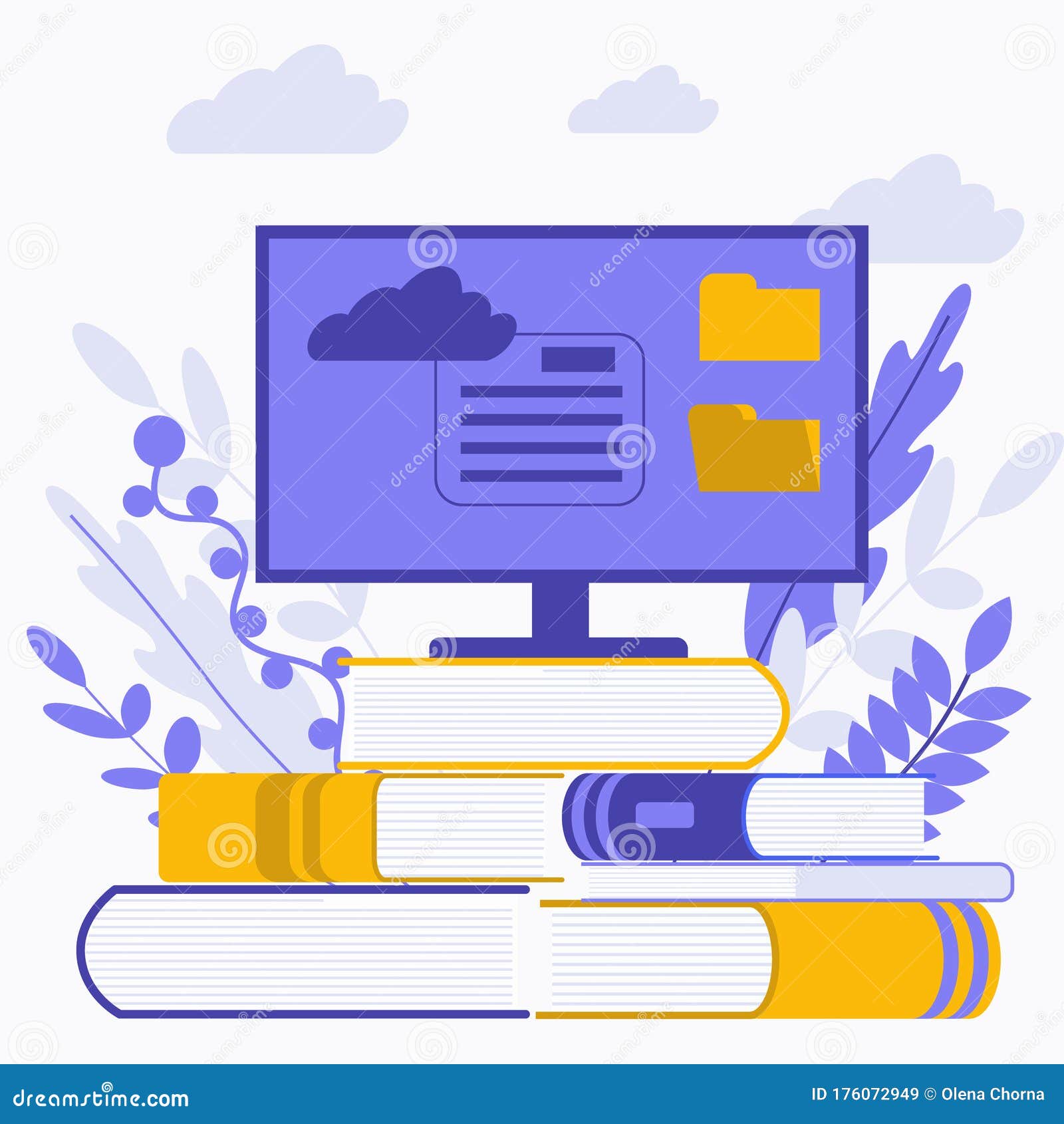 Computer Monitor on a Stack of Books. Reading Literature, Gaining ...