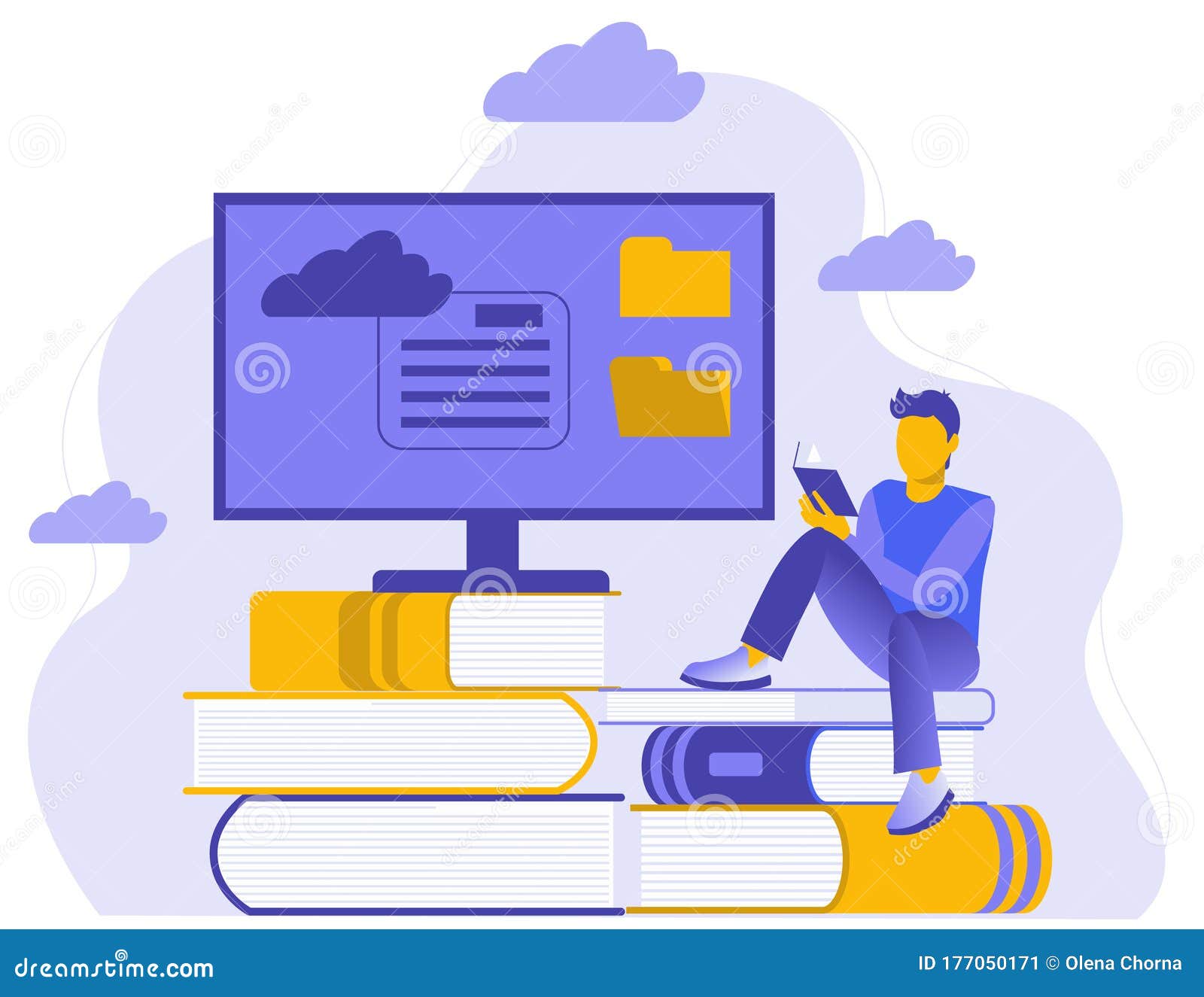 Computer Monitor on a Stack of Books. Reading Literature, Gaining ...