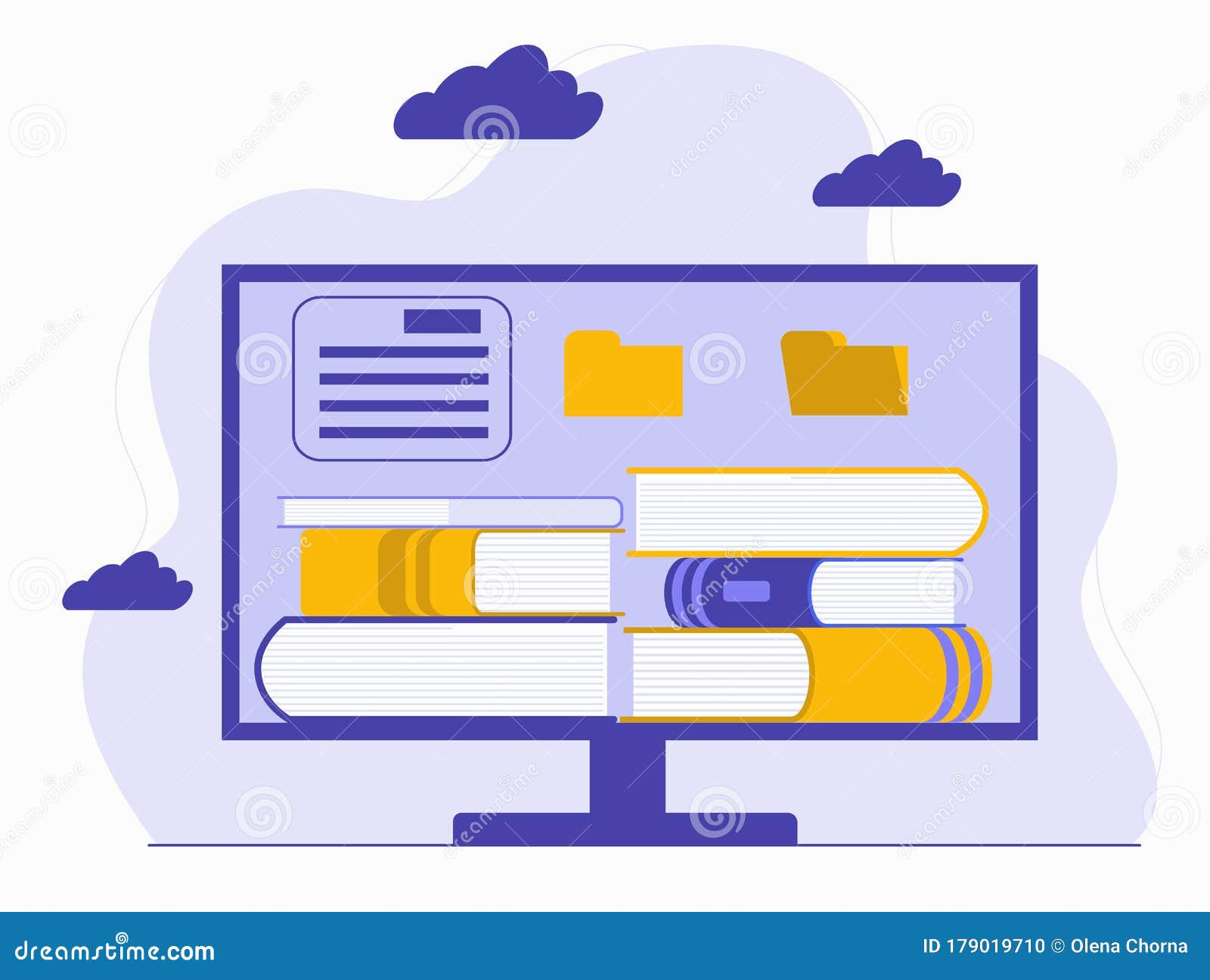 Computer Monitor with Stack of Books. Reading Literature, Gaining ...