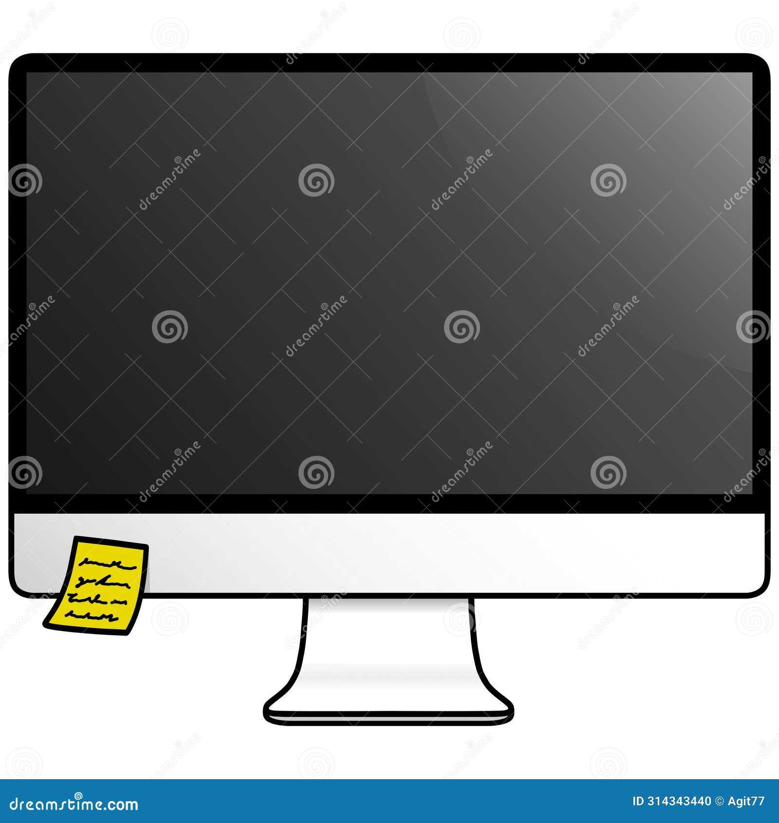 Computer Monitor with Sticky Notes Vector Illustration Drawing Icon ...