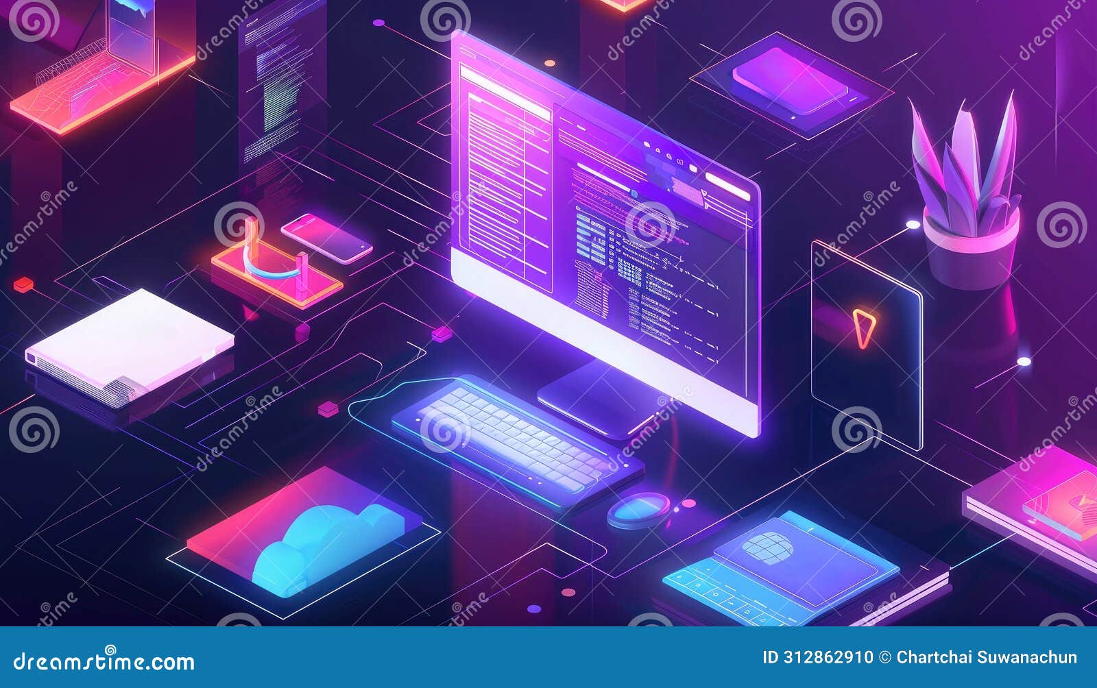 A Computer Monitor is Surrounded by Various Electronic Devices by AI ...