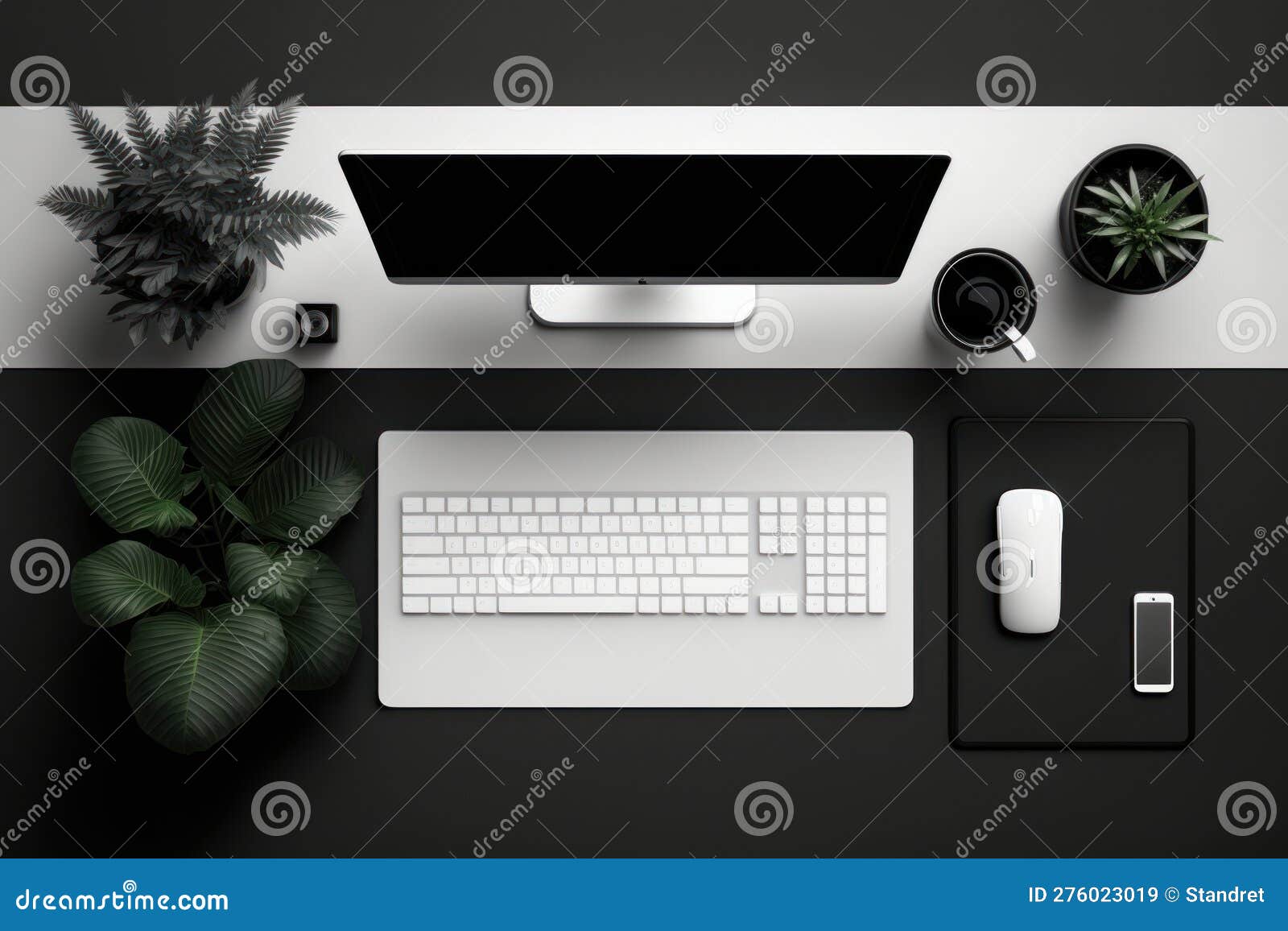 Computer with Monitor. Top View of Table with Objects for Work ...