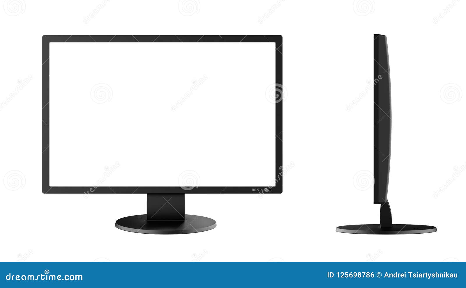 Computer Monitor in Two Angles on White Background. 3D Rendering. Stock ...