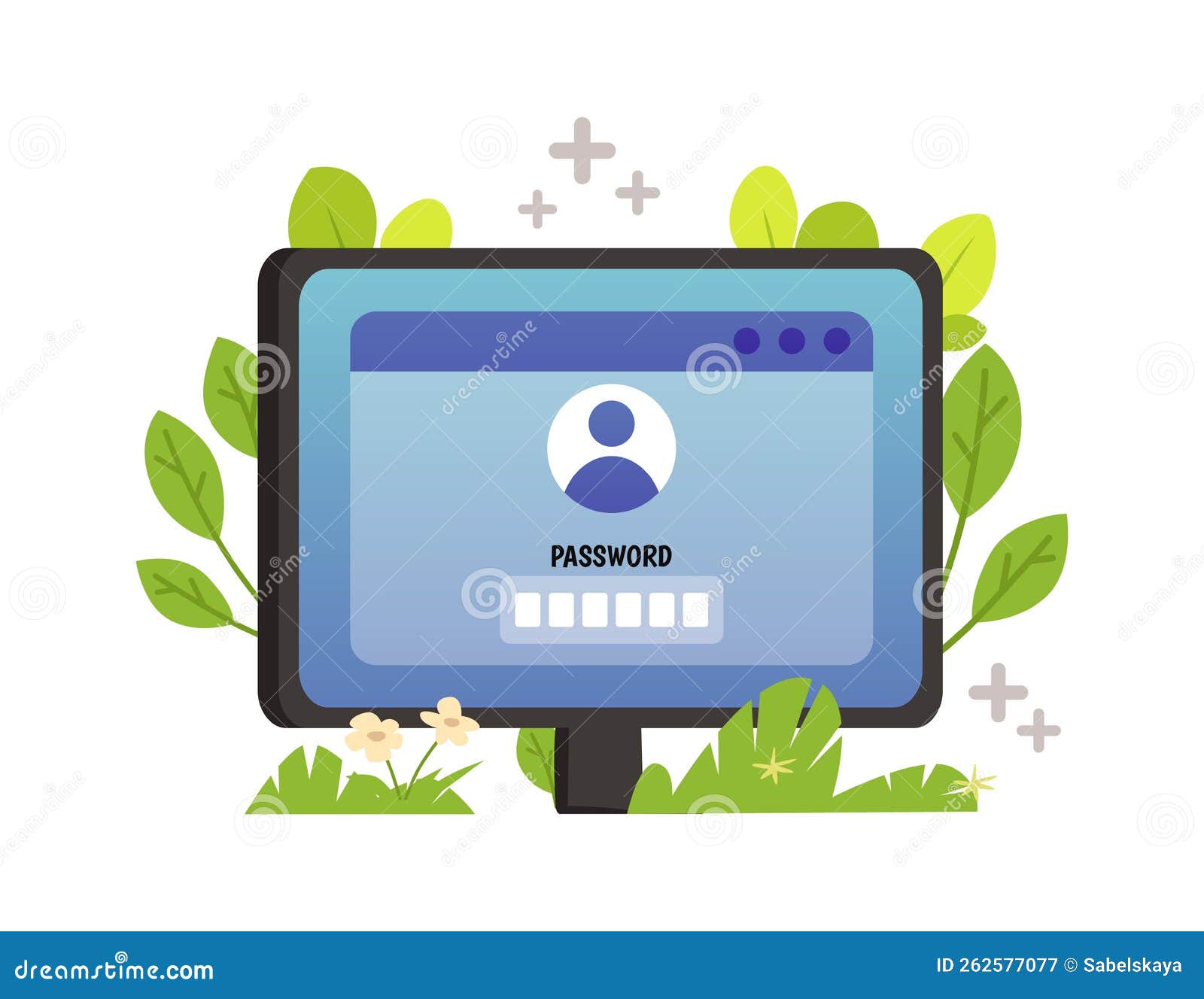 Computer Monitor with Window for Entering Password Flat Style Stock ...