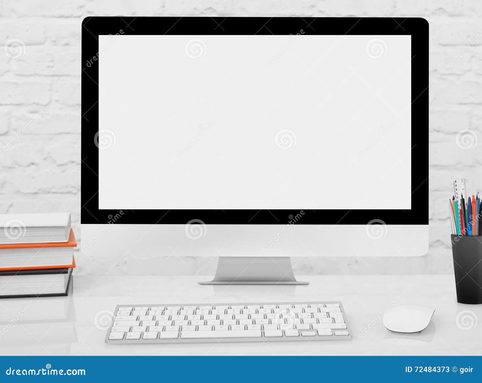 Computer Monitor on Working Desk Stock Image - Image of mock, order ...