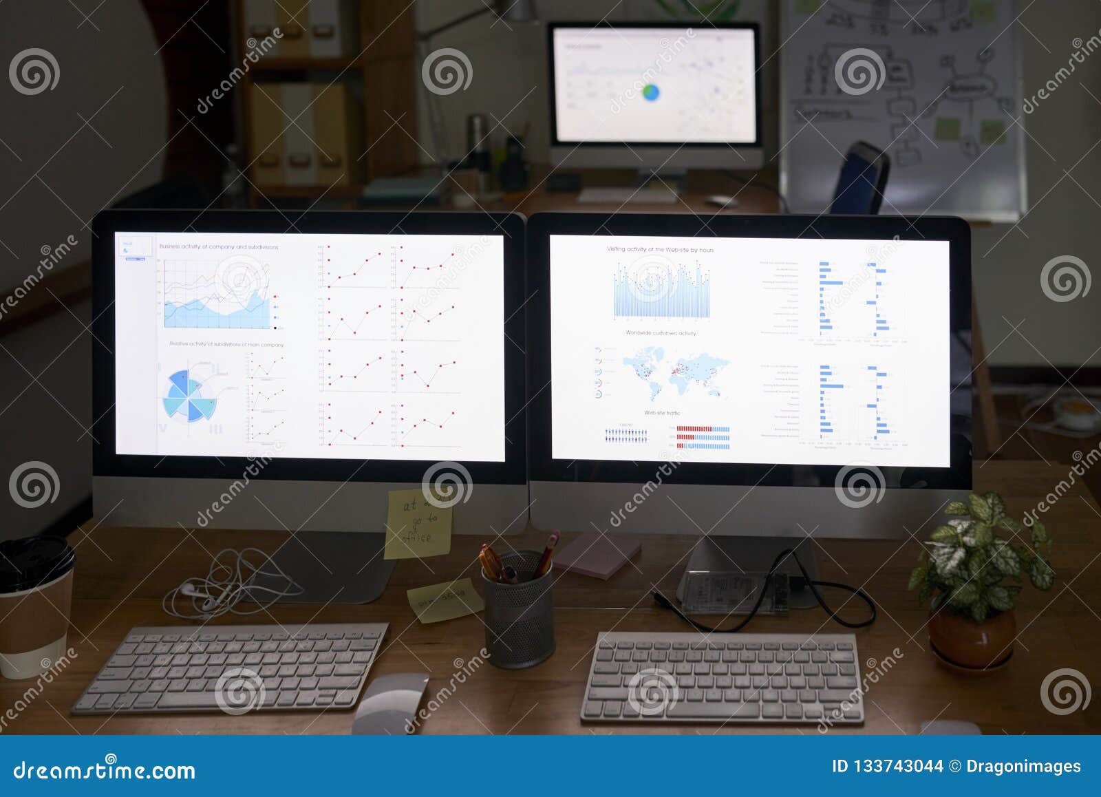 Computer Monitors in Office Stock Photo - Image of workplace ...