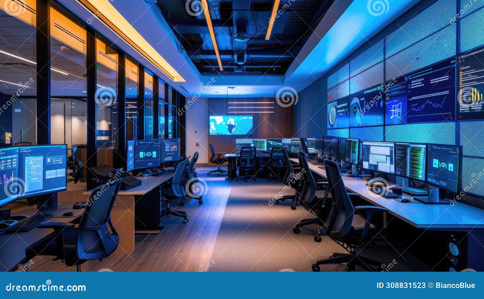 Computer Monitors, Symmetrical Glass Office Setup, Building Engineering ...