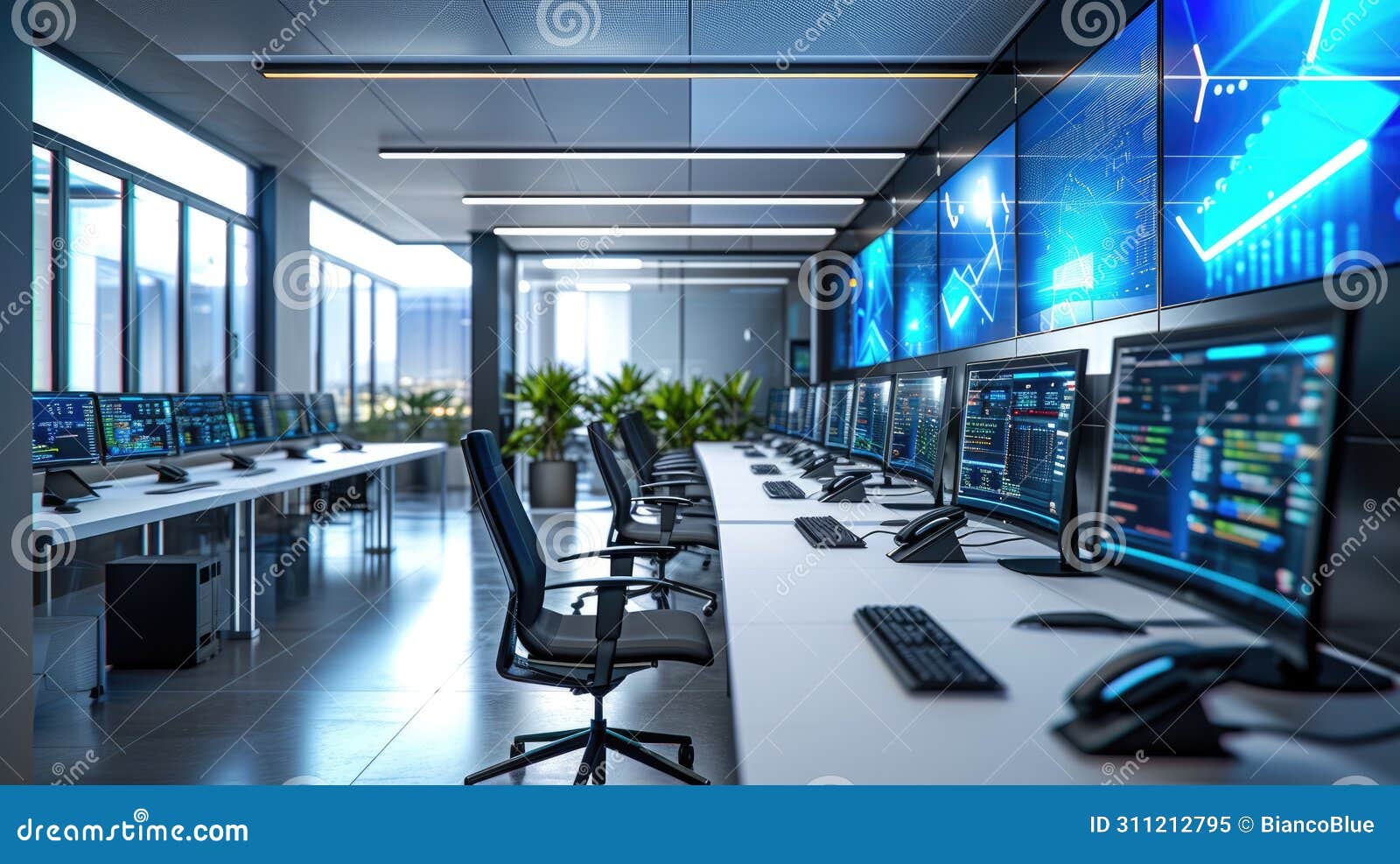 Computer Monitors, Symmetrical Glass Office Setup, Building Engineering ...