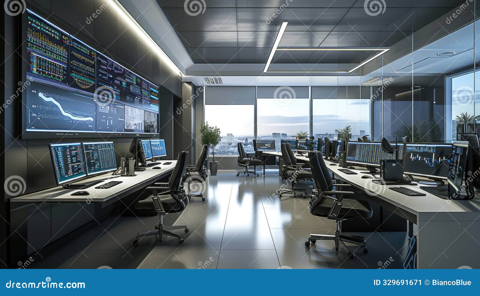 Computer Monitors, Symmetrical Glass Office Setup, Building Engineering ...