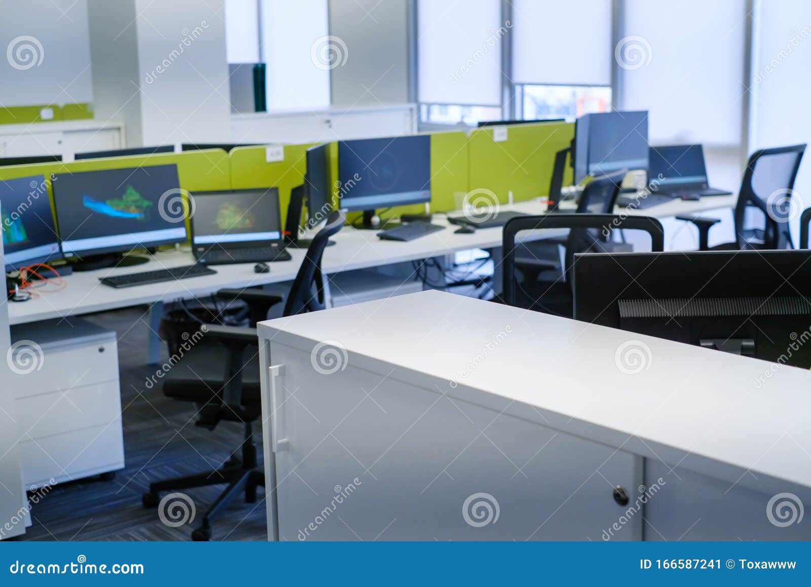 Computer Monitors in Workplace Stock Image - Image of technology ...