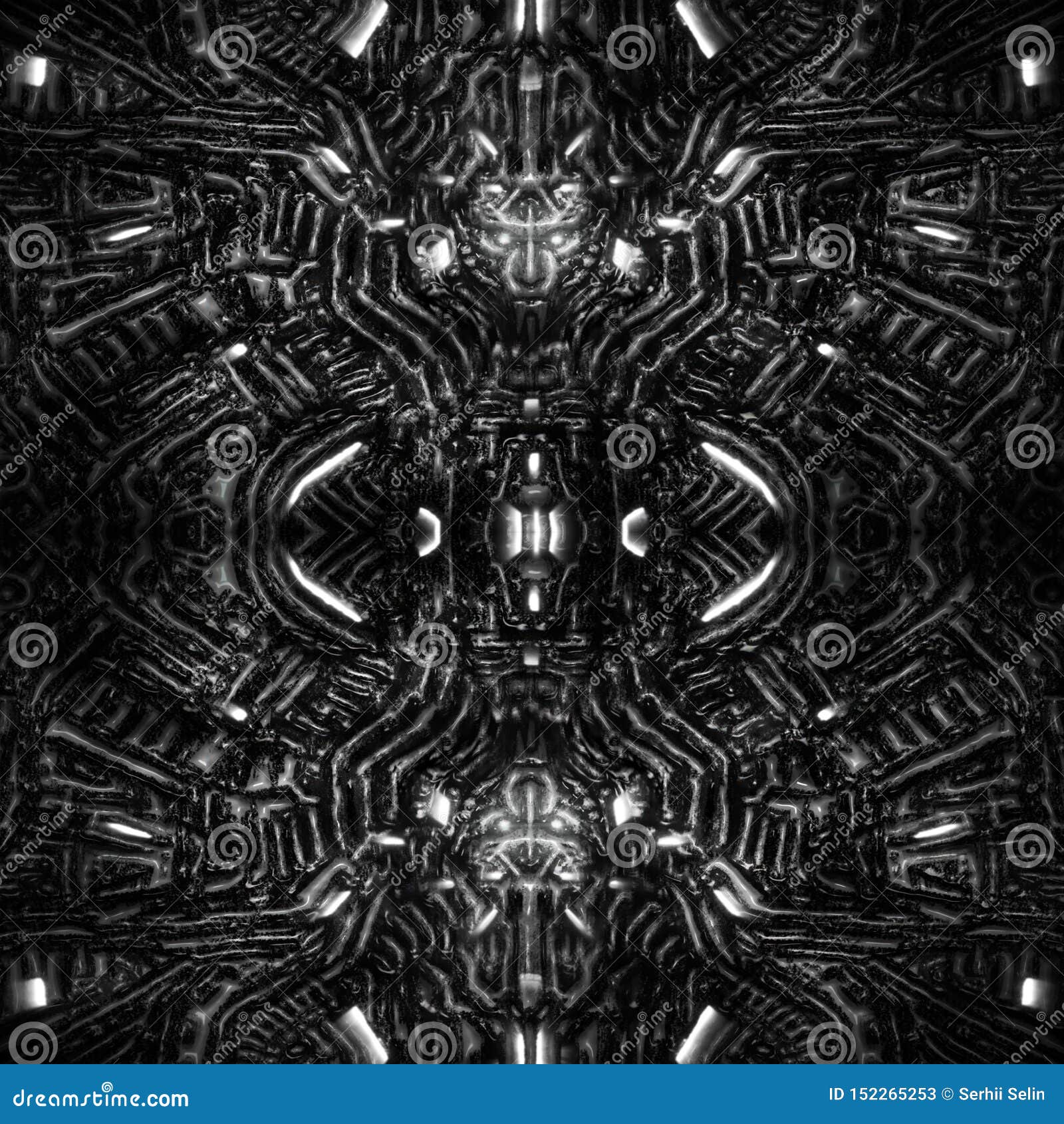 Computer Monster with Bas-relief and Protruding Robot Head. Black and ...