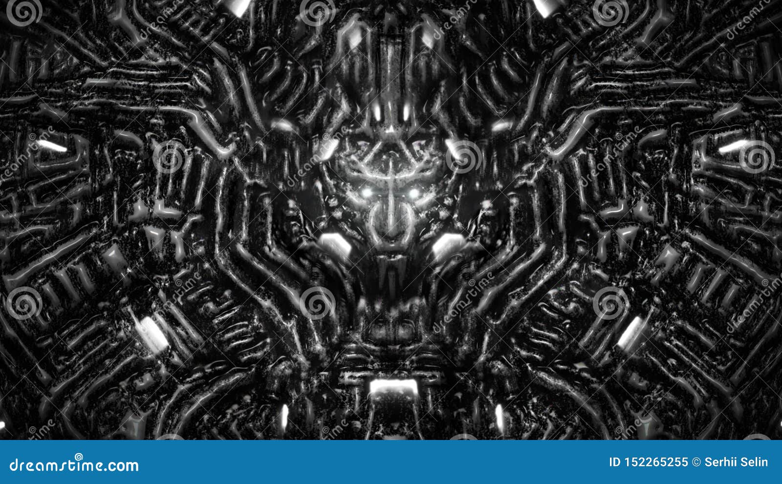 Computer Monster with Bas-relief and Protruding Robot Head. Black and ...