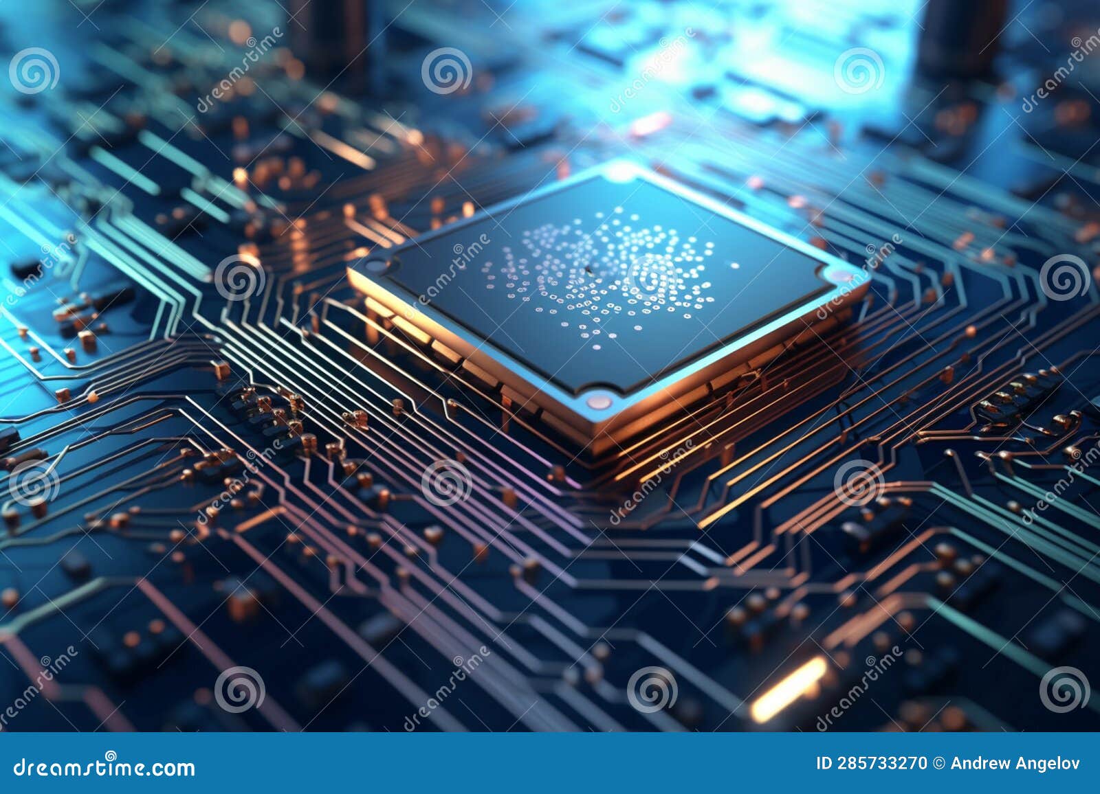 Computer Mother Board Chip with AI Text and Glowing Circuit Background ...