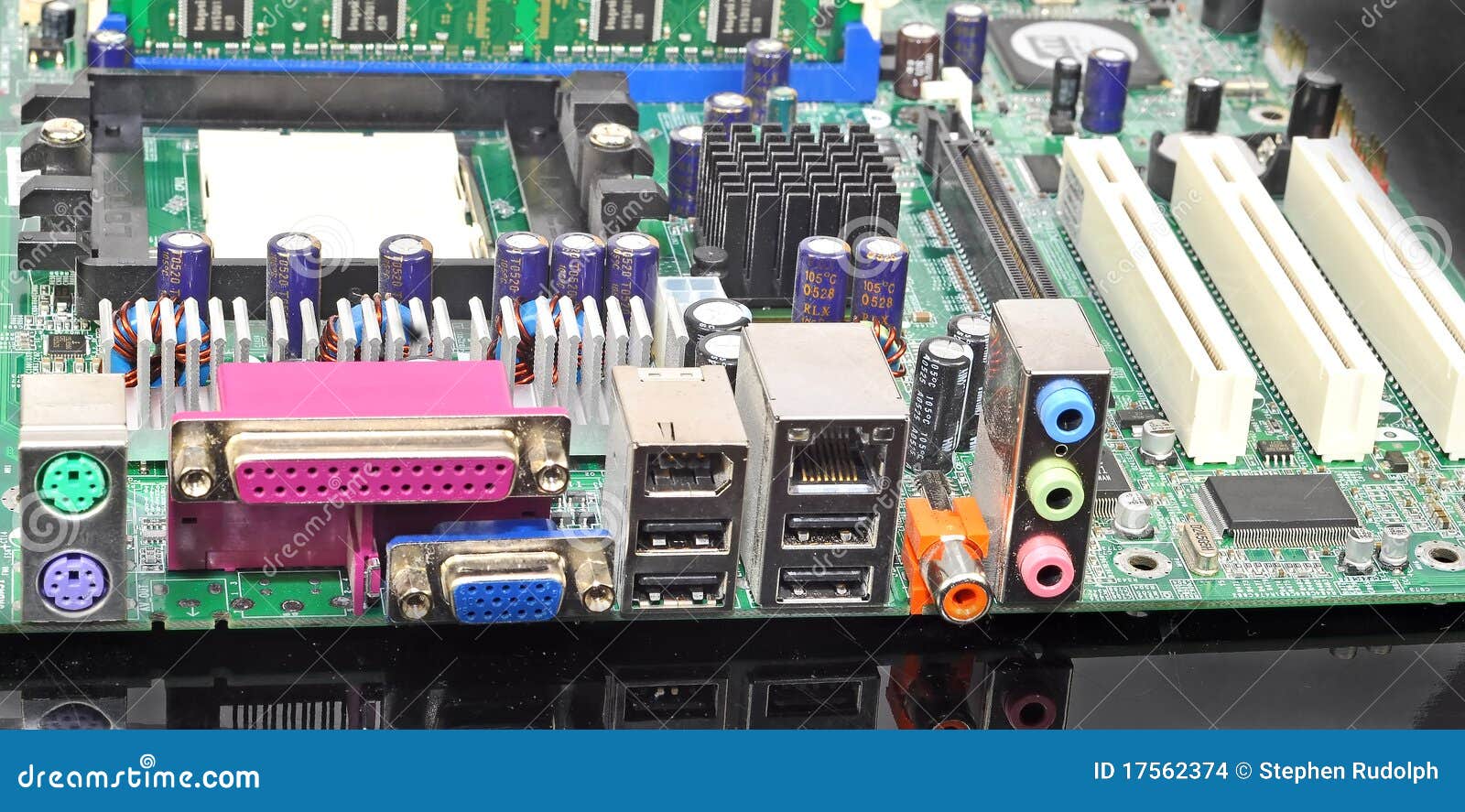 Computer motherboard stock photo. Image of ports, close - 17562374