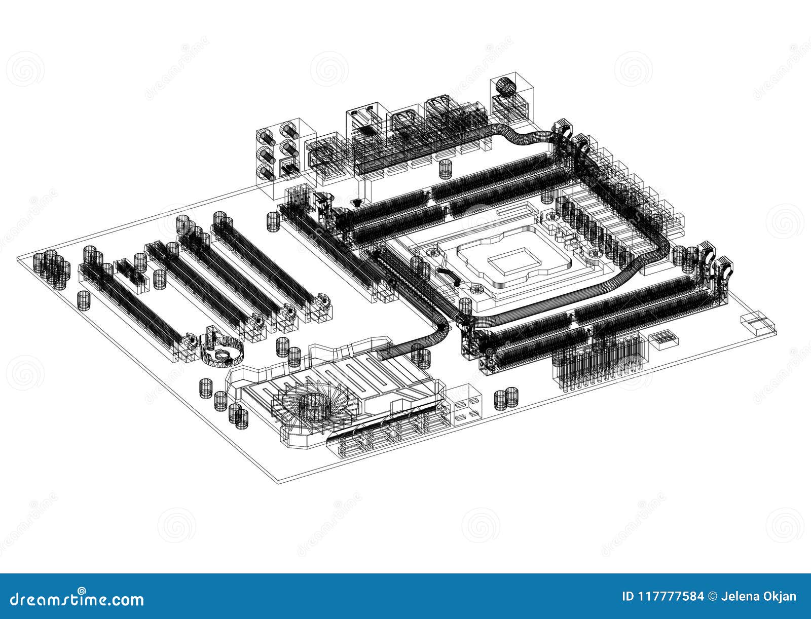 Computer Motherboard Architect Blueprint - Isolated Stock Illustration ...