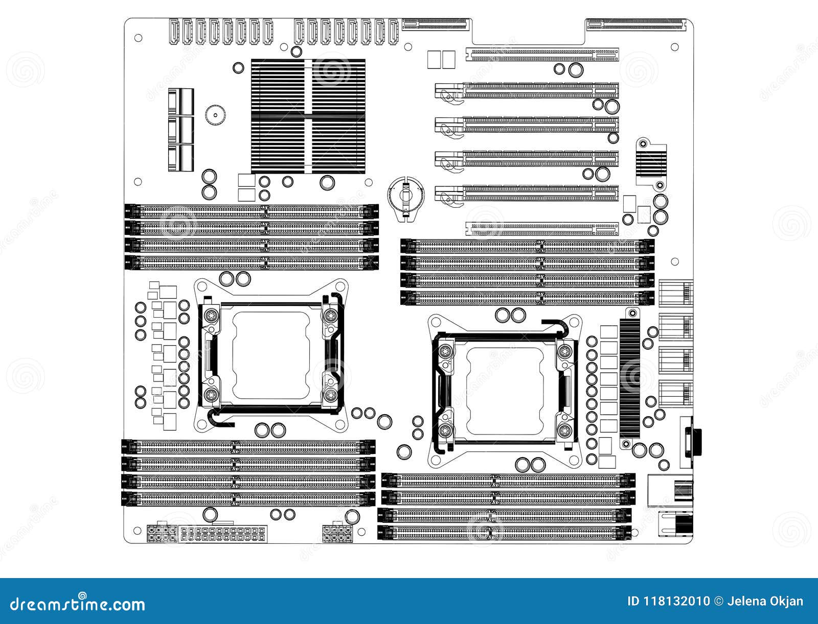 Computer Motherboard Architect Blueprint - Isolated Stock Illustration ...