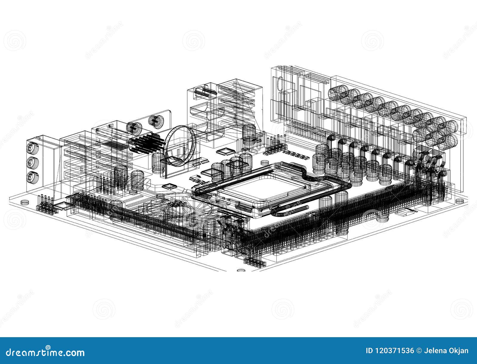 Computer Motherboard Architect Blueprint - Isolated Stock Illustration ...