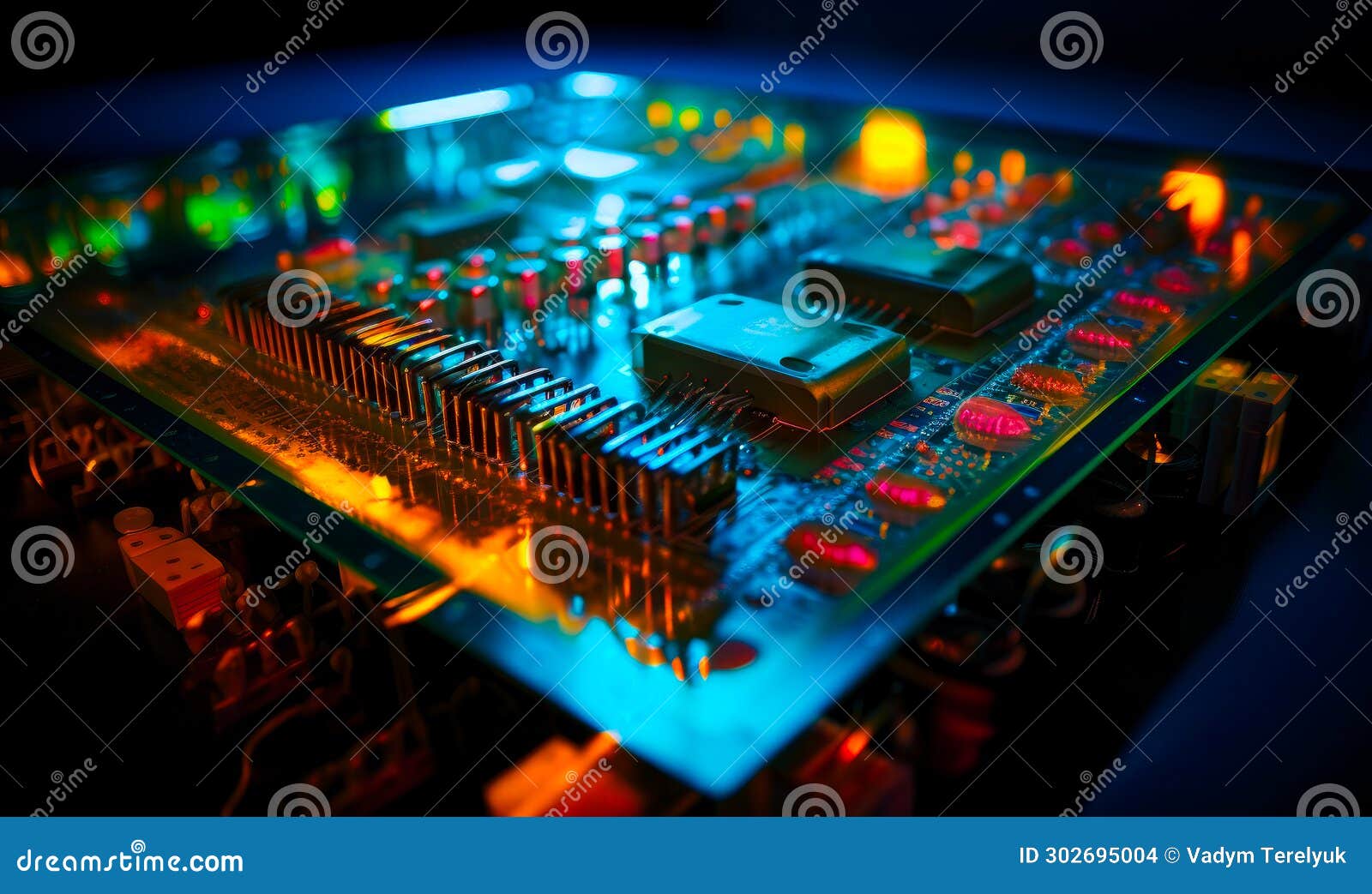 Computer Motherboard with Bright Chips. Technology Concept. Generative ...