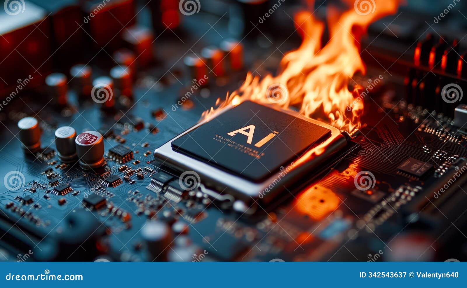 A Computer Motherboard with a Burning Cpu on Top of it Stock ...