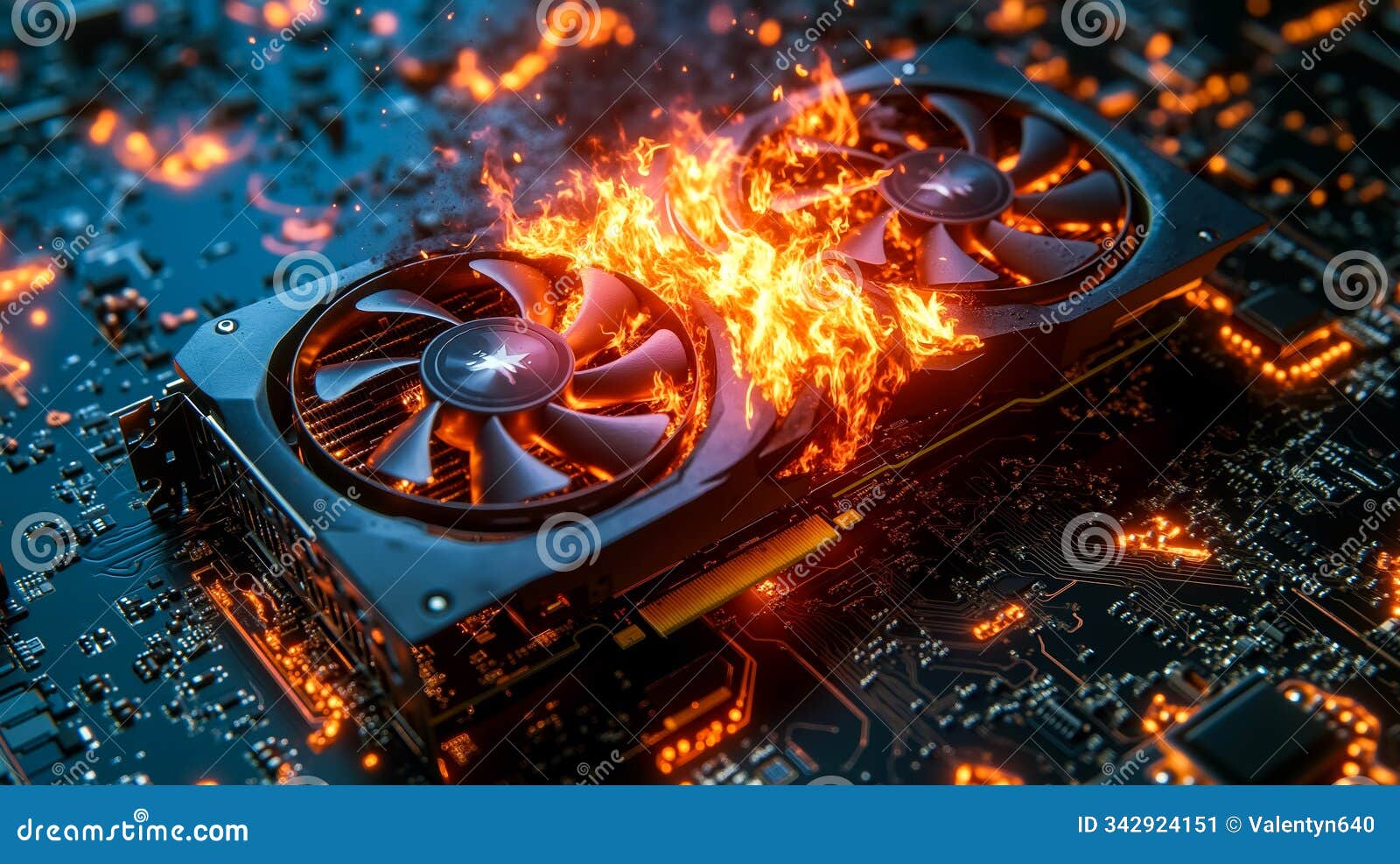 A Computer Motherboard with a Burning Fan on Top of it Stock Image ...