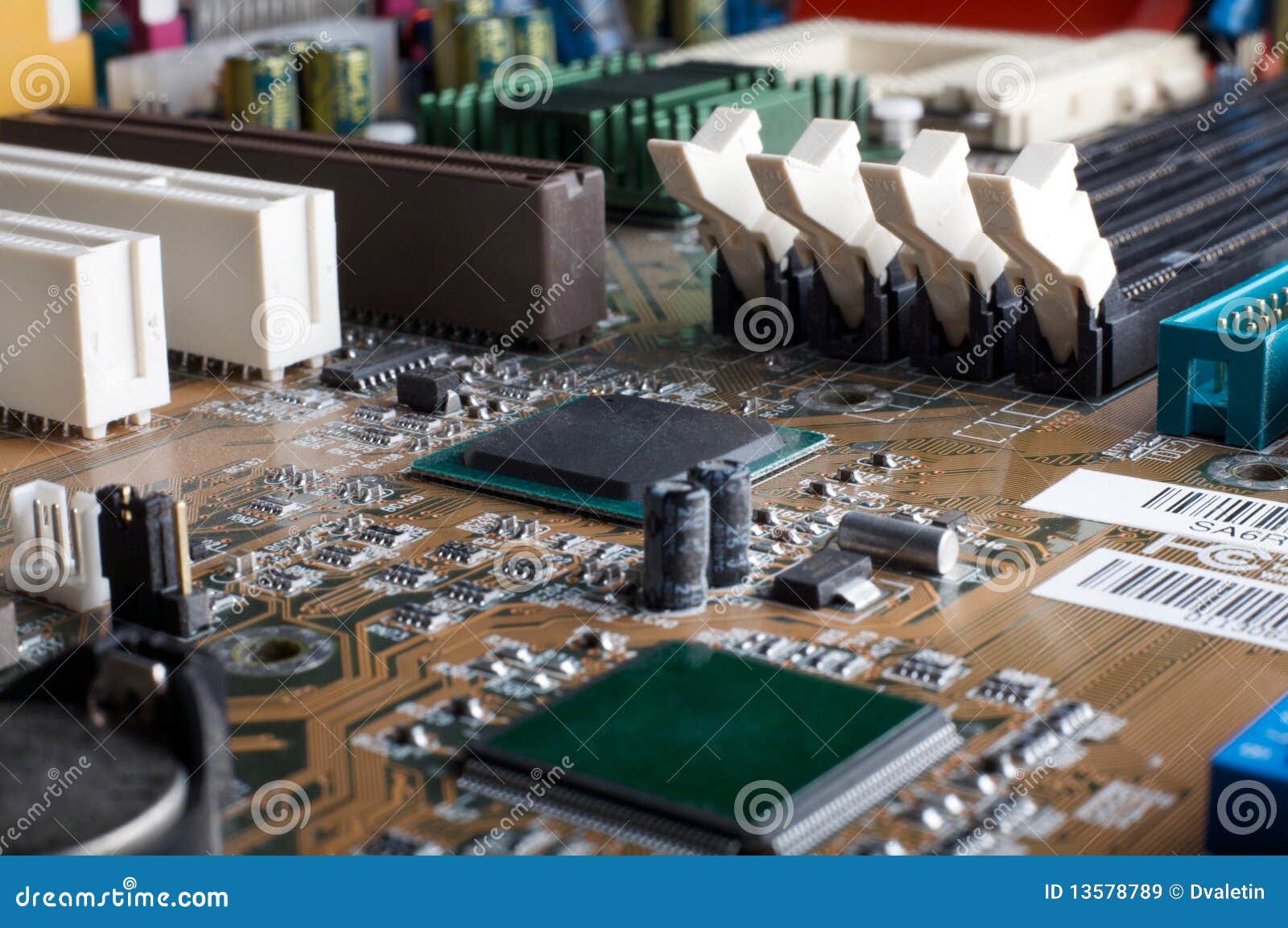 Computer Motherboard with Chips, Memory Slots, Pci Stock Image - Image ...
