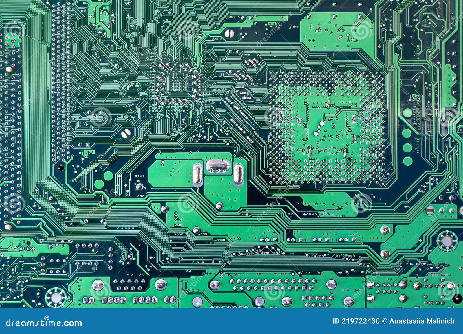Green Computer Motherboard Close Up. Top View, Flat Lay Stock Photo ...