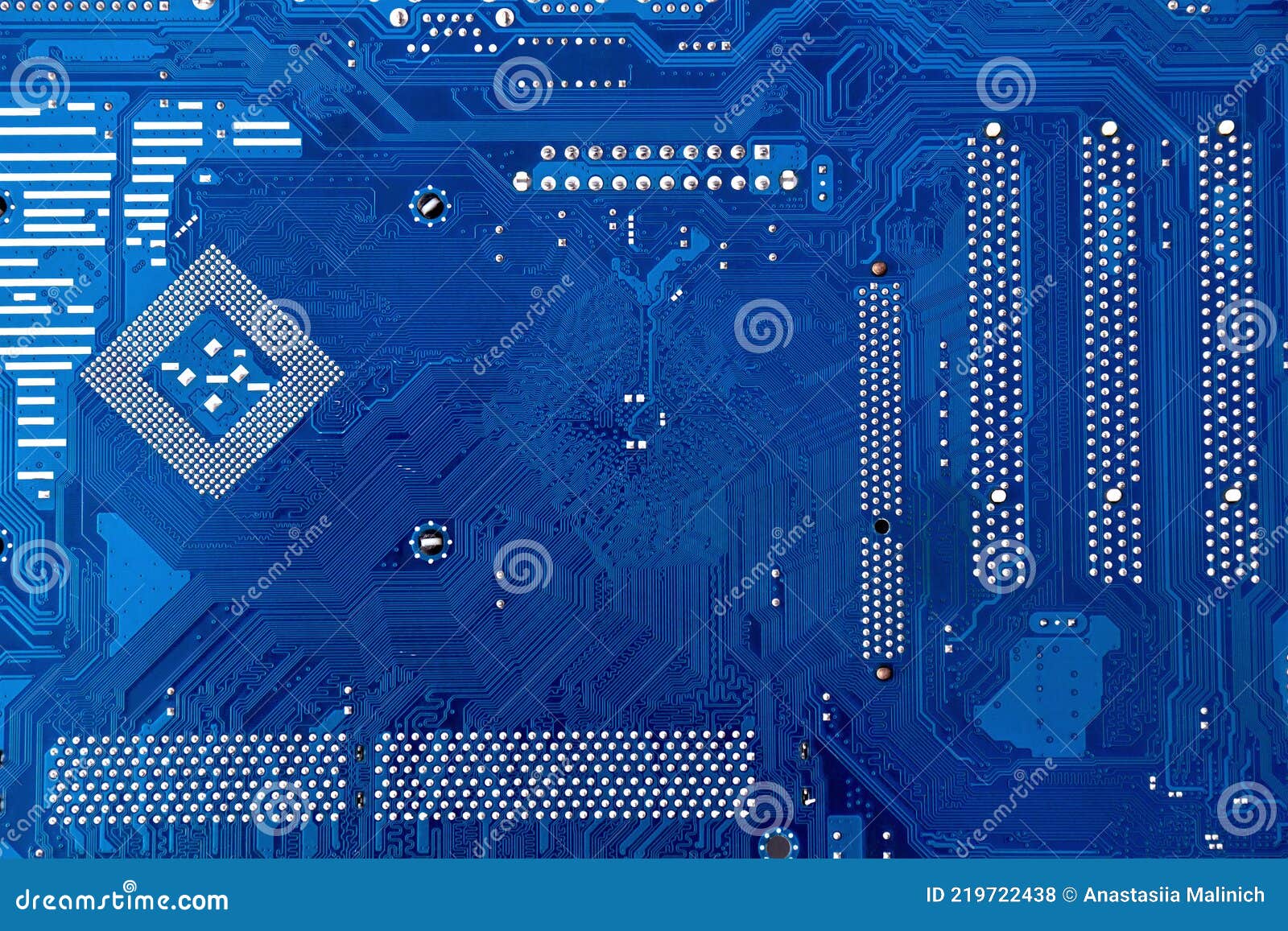 Blue Computer Motherboard Close Up. Top View, Flat Lay Stock Photo ...