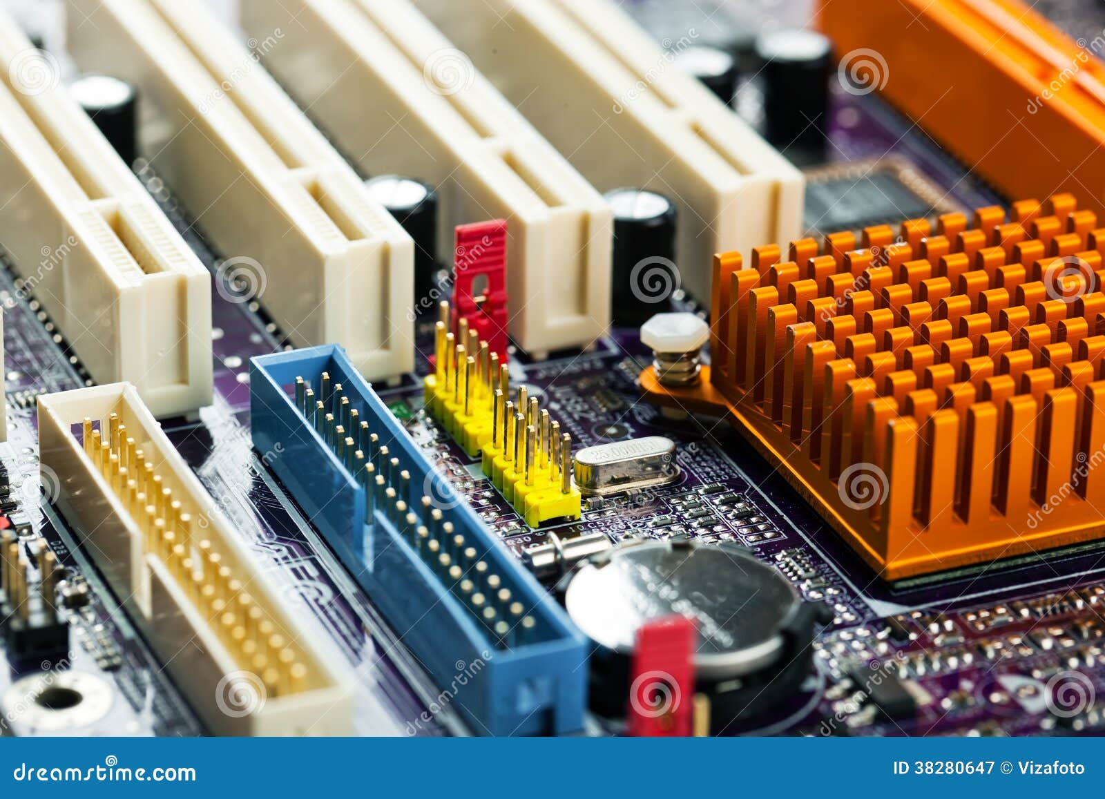 Computer Motherboard Closeup Stock Image - Image of component, memory ...