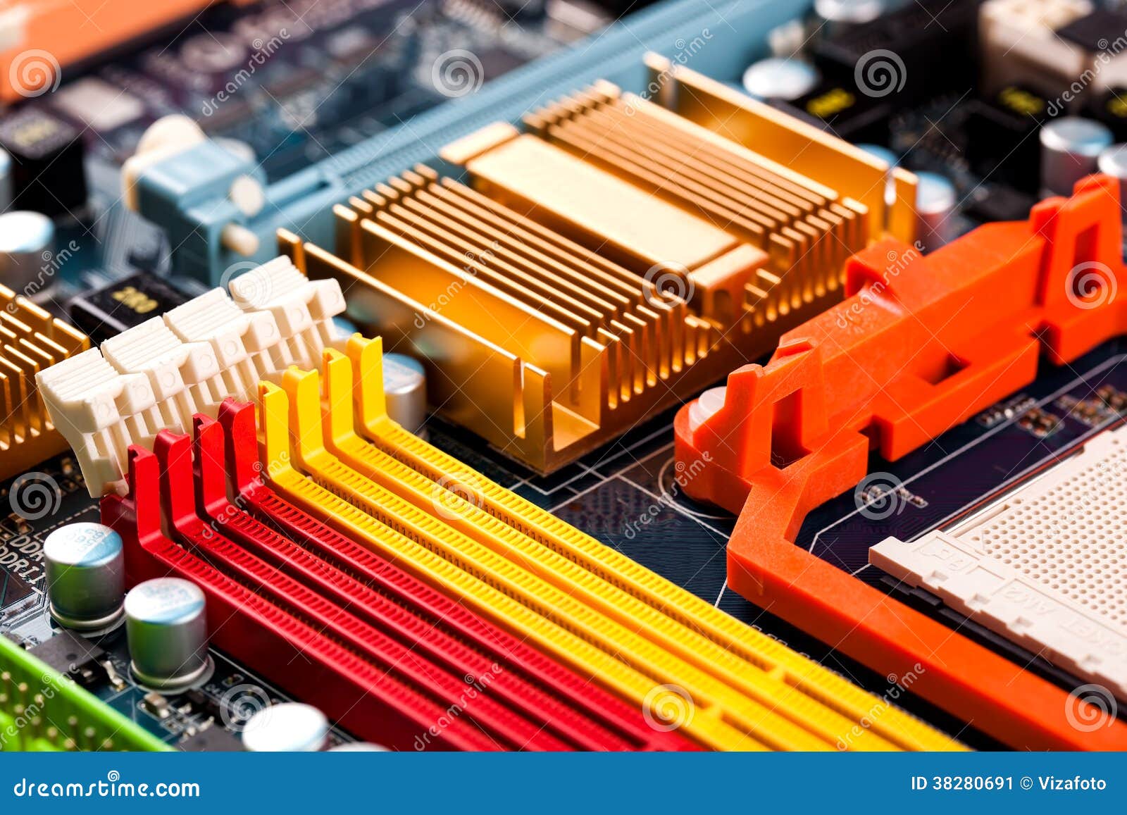 Computer Motherboard Closeup Stock Image - Image of engineering ...