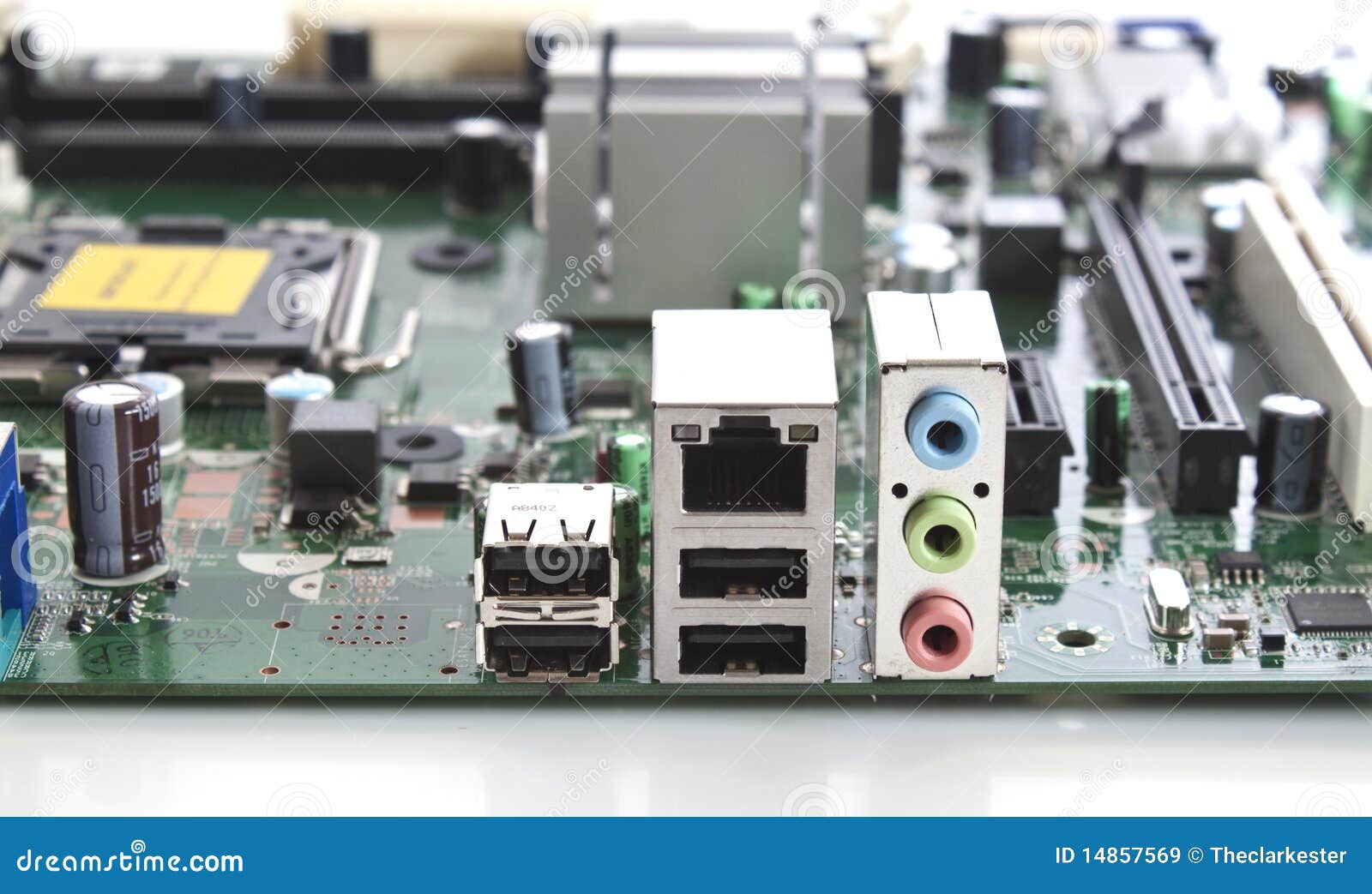 A Computer Motherboard Closeup View of Connections Stock Image - Image ...