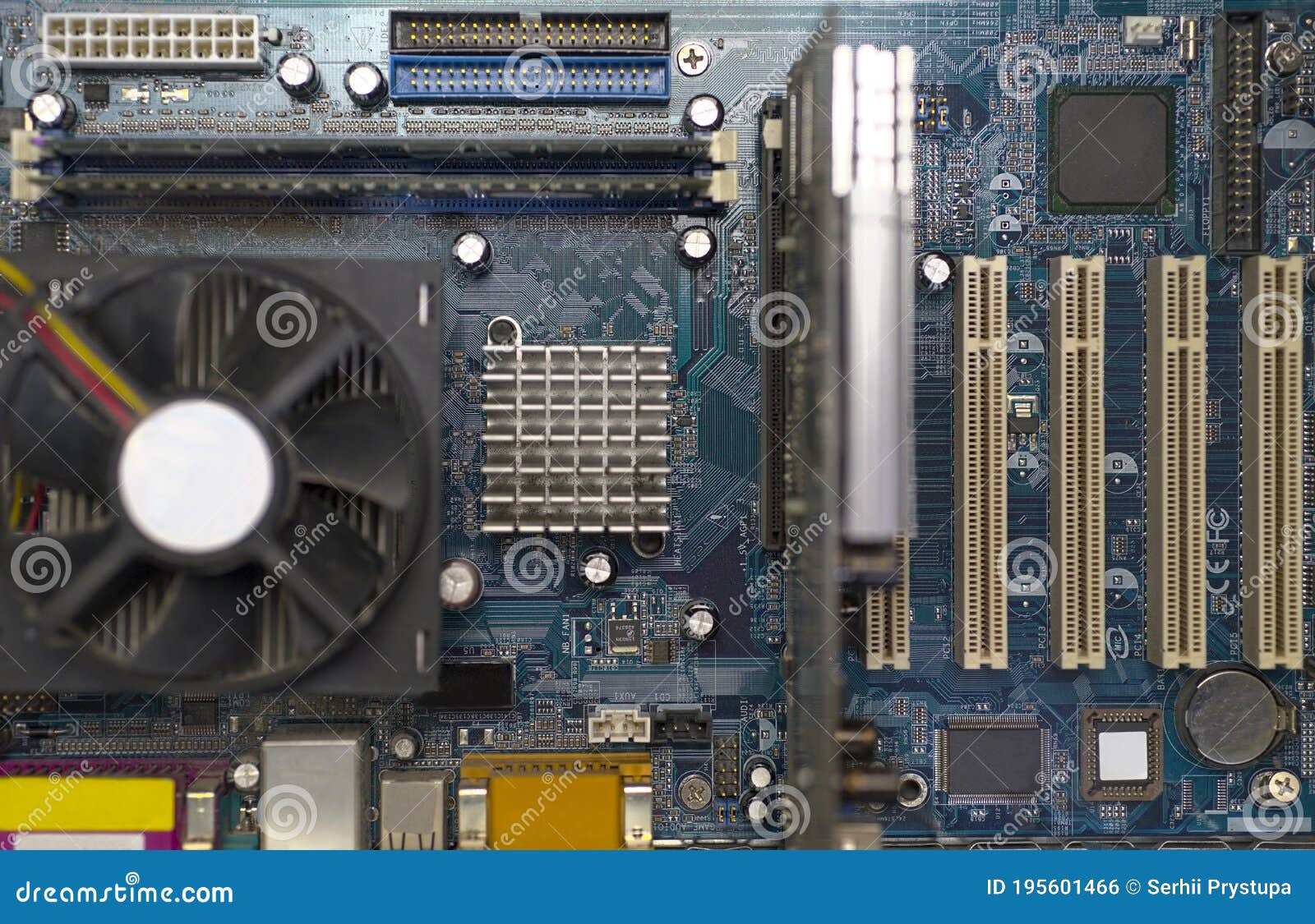 Computer Motherboard with Cooling Fan, Closeup Shot Stock Photo - Image ...