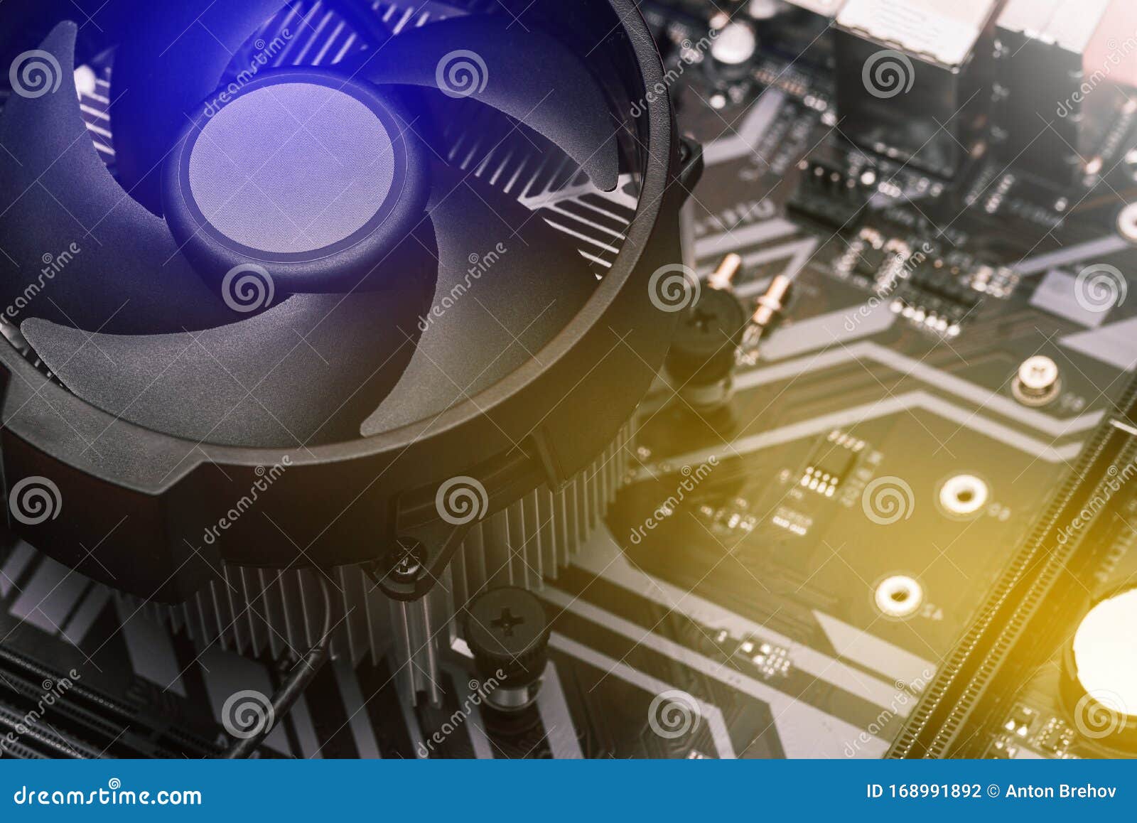 Computer Motherboard. the Cooling System of the Processor on the ...