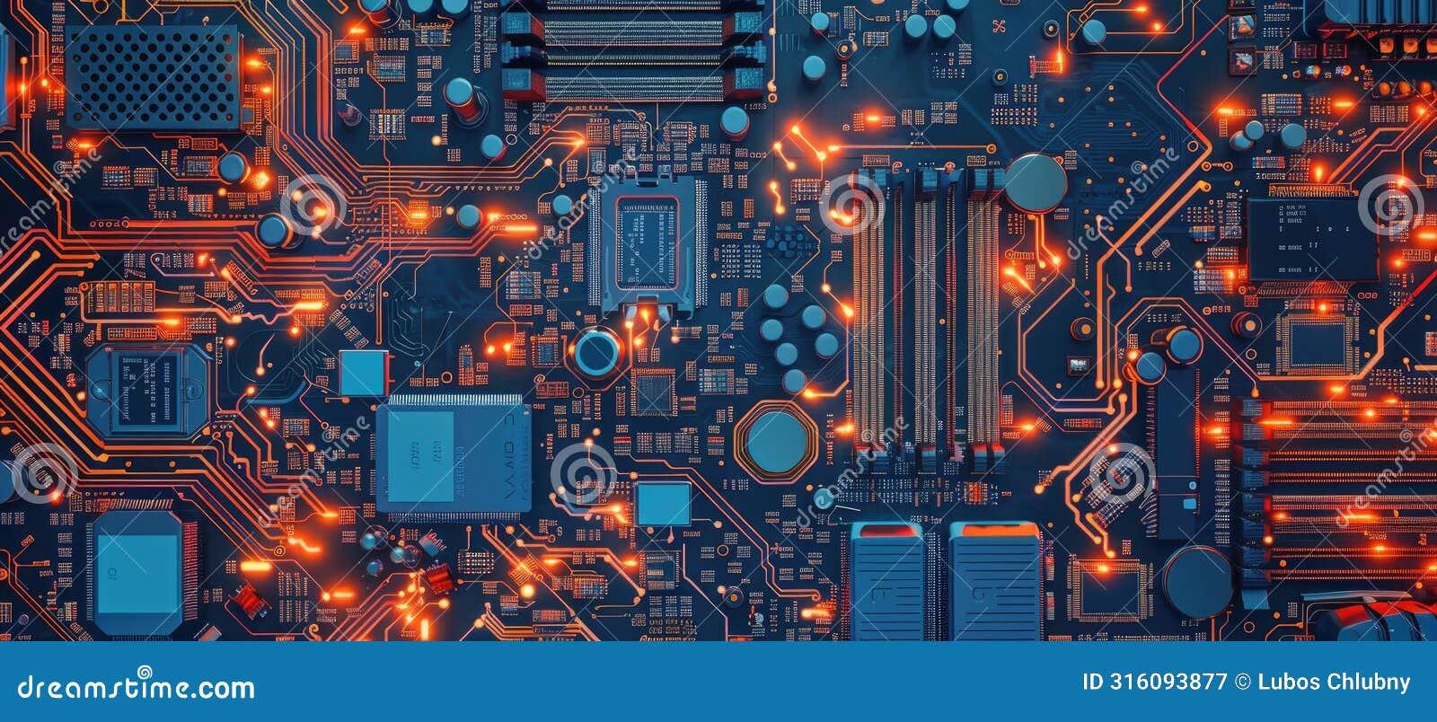 Computer Motherboard with CPU. Circuit Board System Chip with Core ...