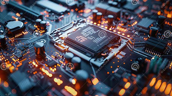 A Computer Motherboard with a CPU Installed and Connected Stock ...