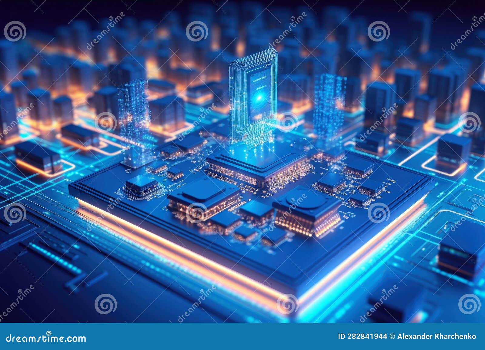 Computer Motherboard with a CPU Processor in the Shape of an Abstract ...