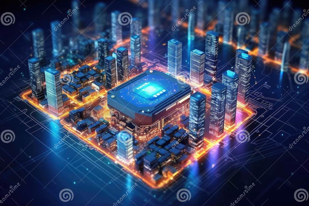 Computer Motherboard with a CPU Processor in the Shape of an Abstract ...