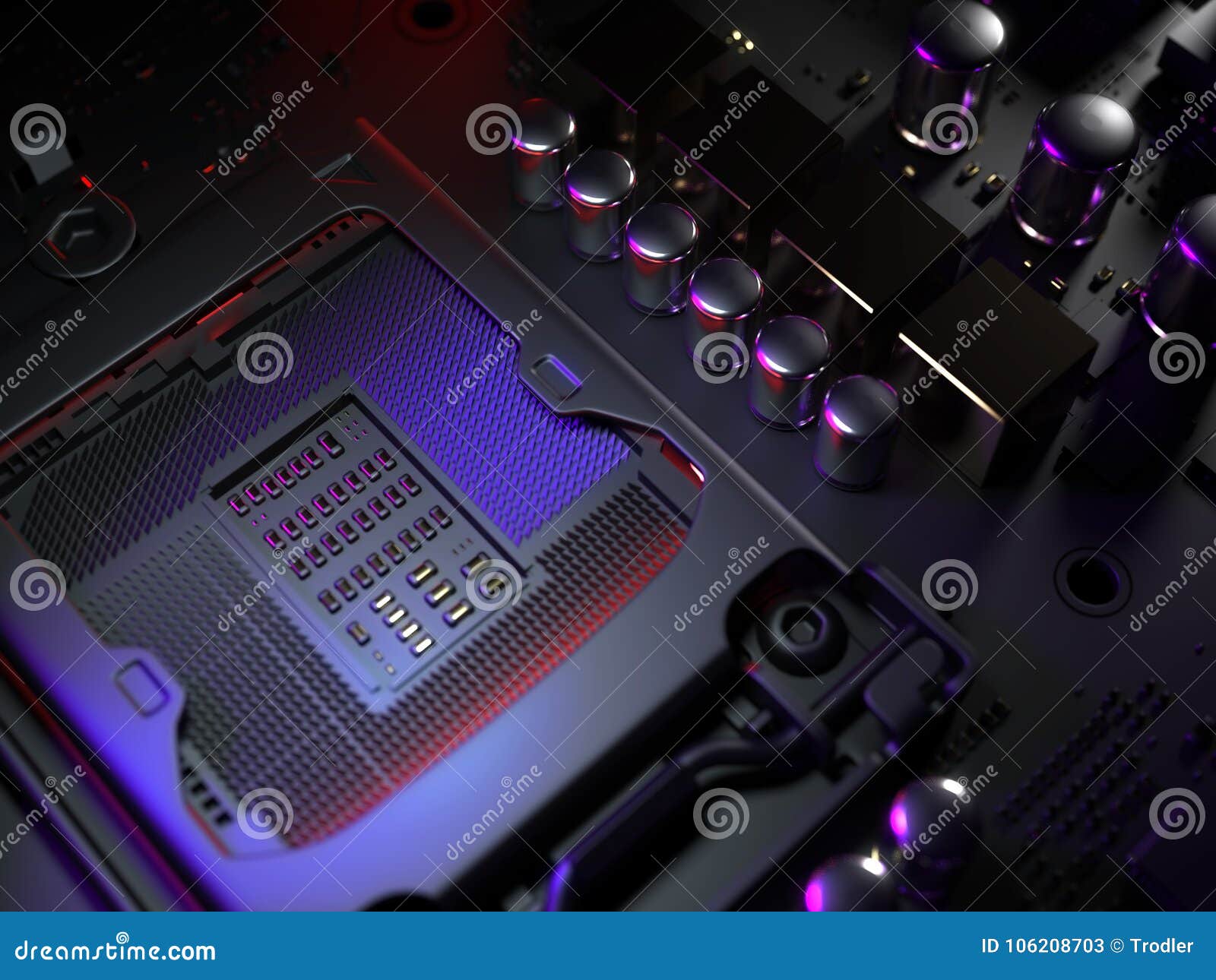 Computer Motherboard Cpu Socket Close Up . 3d Rendering Stock ...