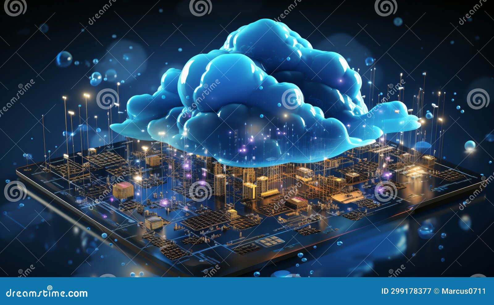 A Computer Motherboard with a Dense Blue Cloud Hovering Above it Stock ...