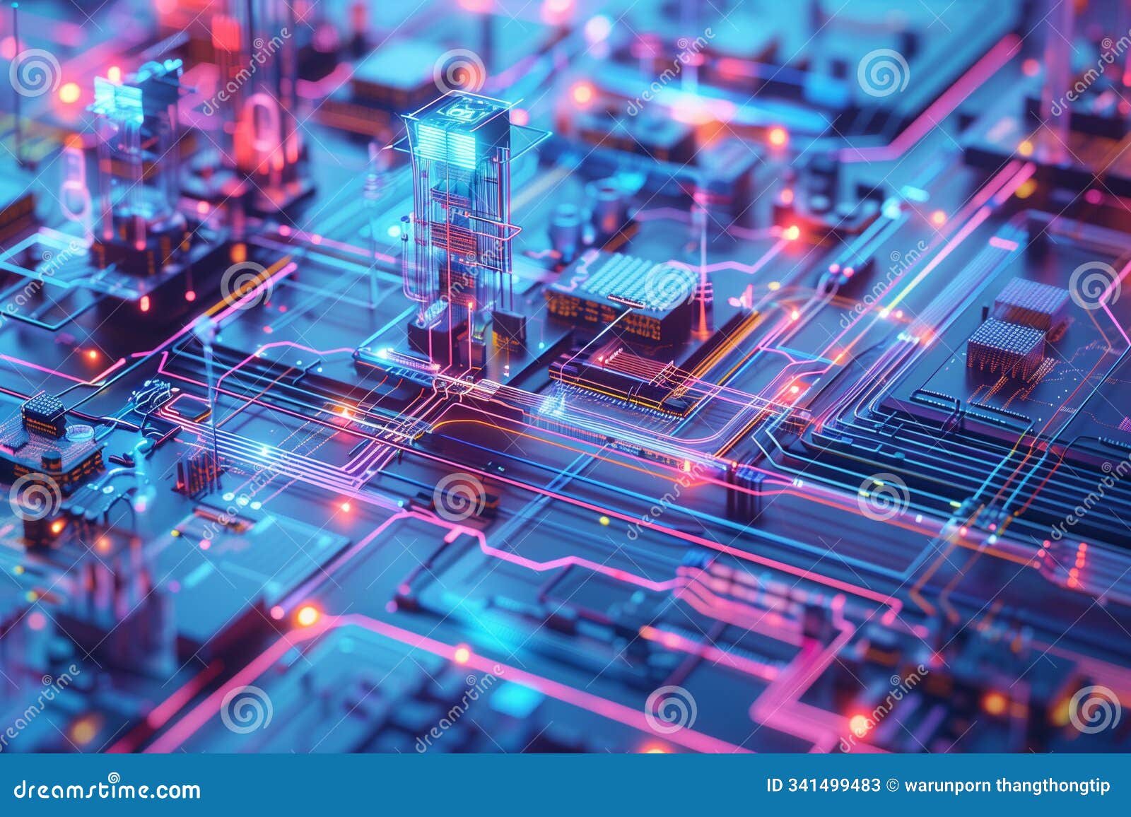 Computer Motherboard Electronic Circuit Chips, Featuring Dynamic and ...