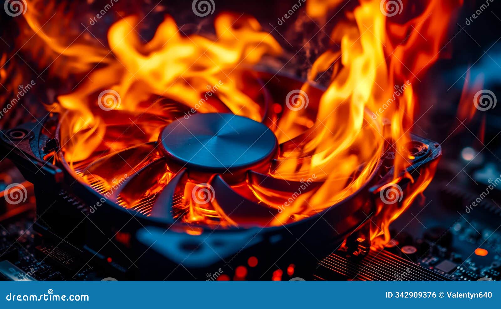 A Computer Motherboard with a Fan on Fire Stock Photo - Image of black ...