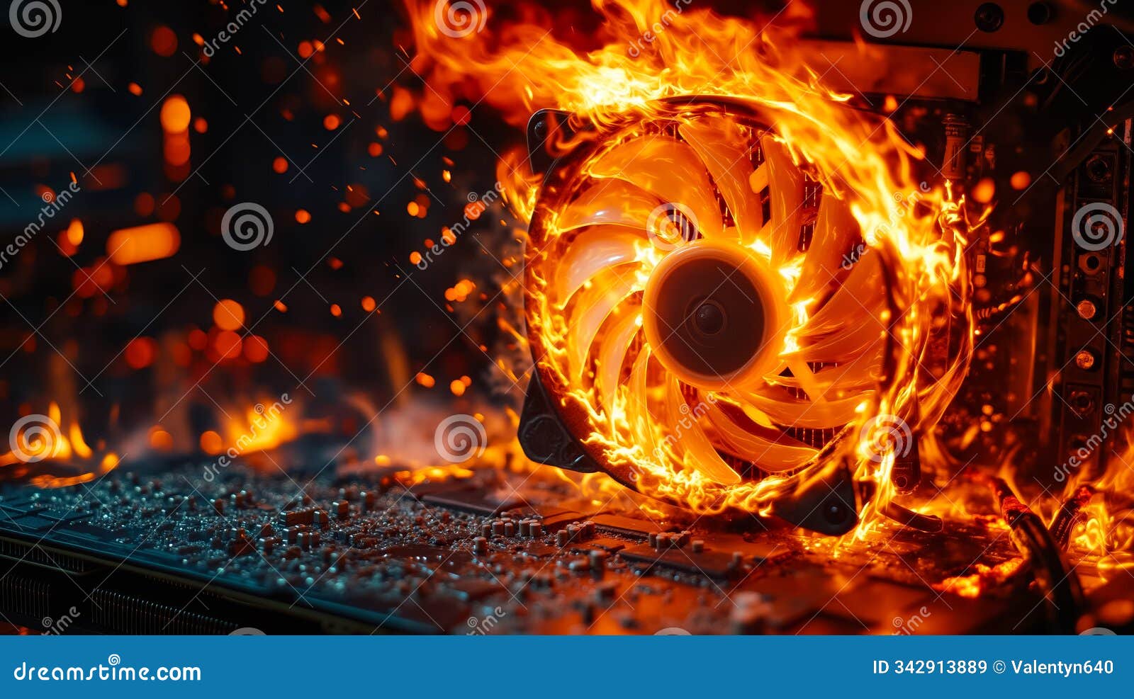 A Computer Motherboard with a Fan on Fire Stock Image - Image of ...