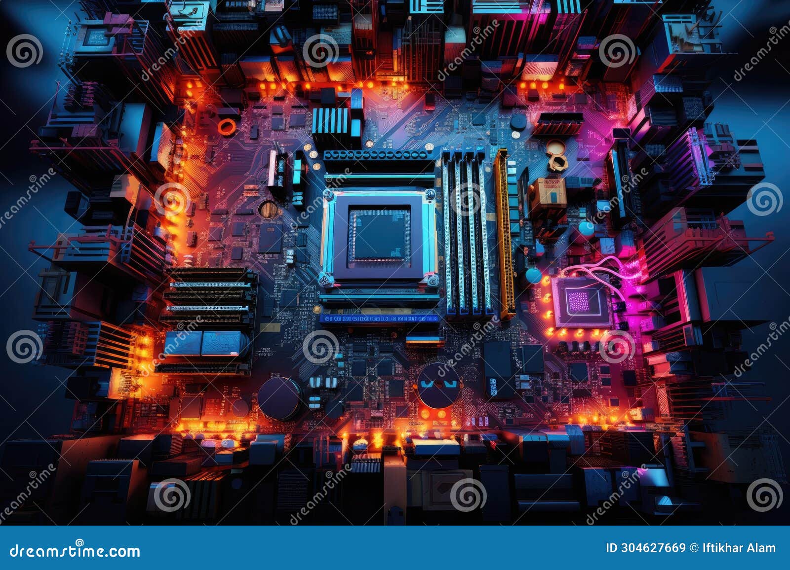 A Computer Motherboard Featuring an Array of Vibrant Colored Lights ...