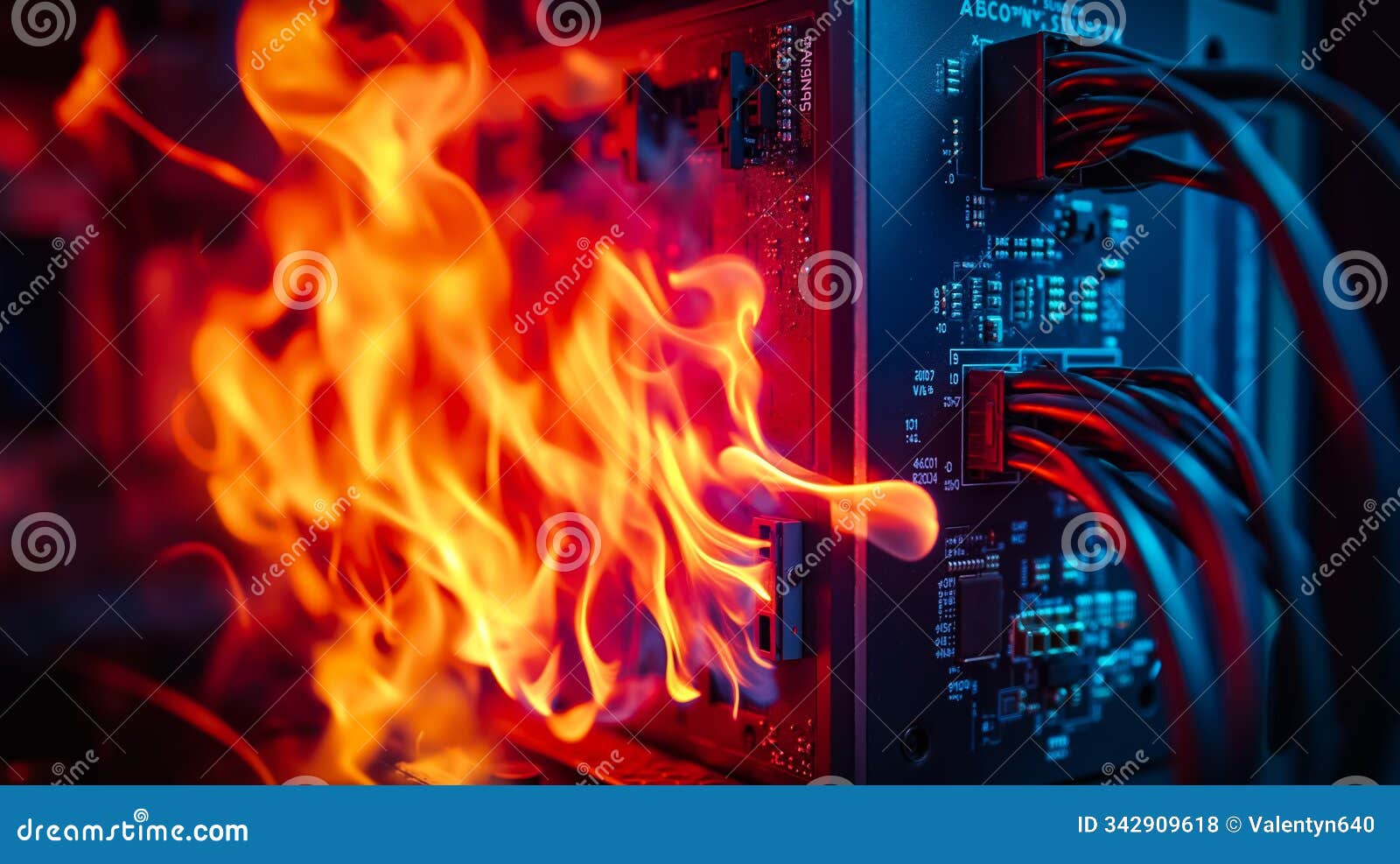 A Computer Motherboard with Flames Coming Out of it Stock Photo - Image ...