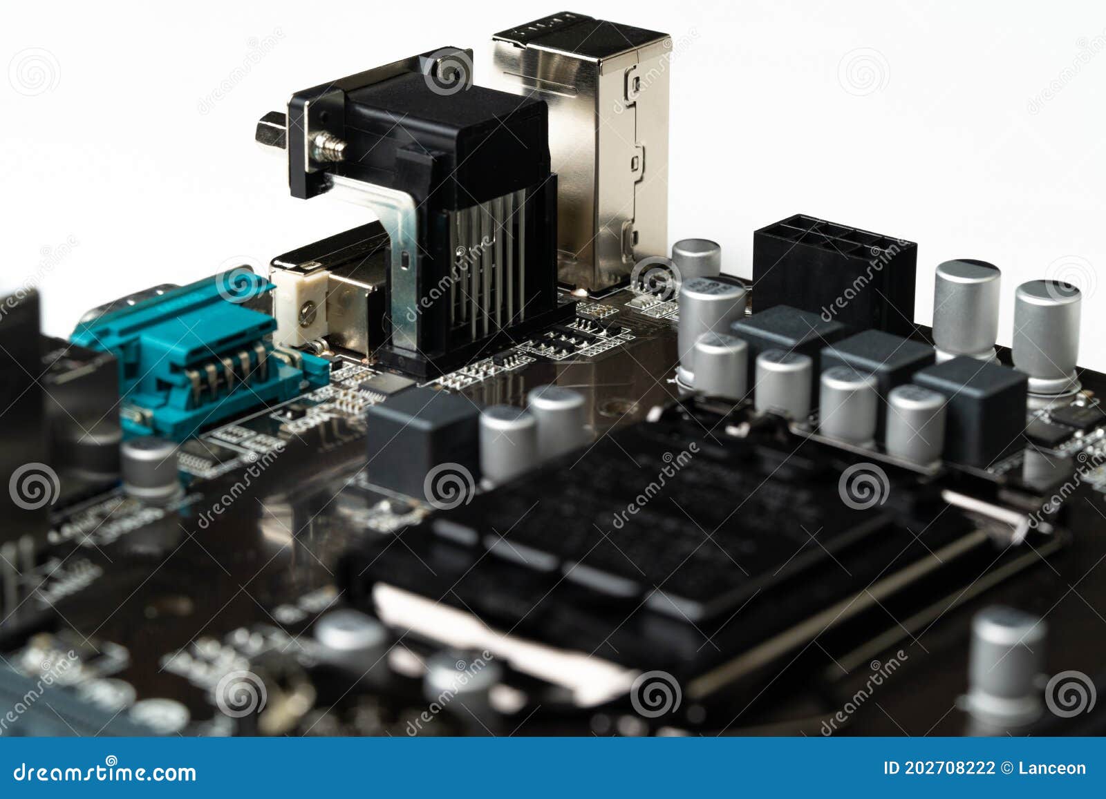 Computer Motherboard Hardware with Capacitors, Transistors and ...