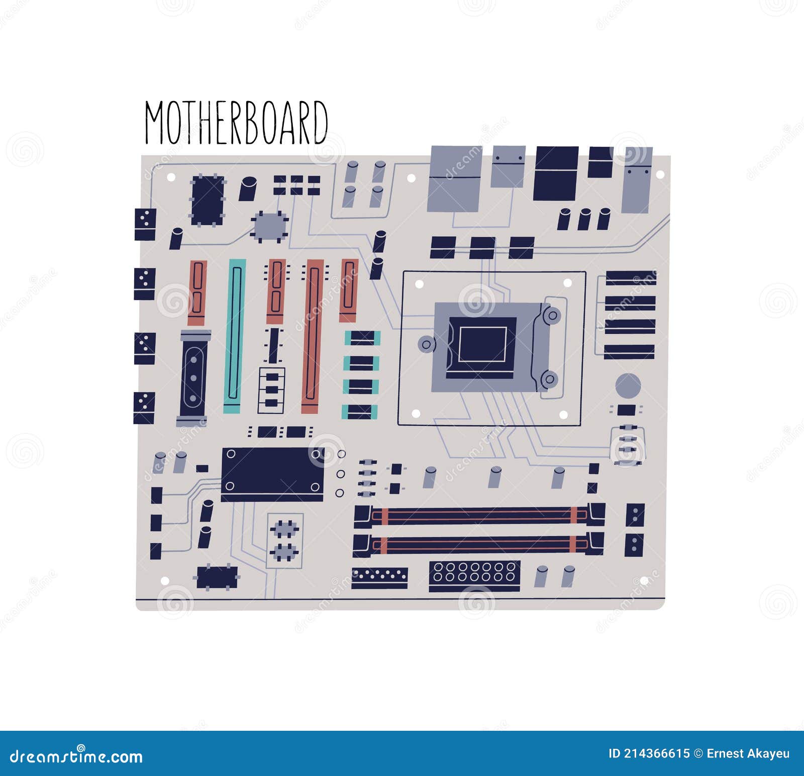 Computer Motherboard Isolated On White Background. Mainboard Or Circuit ...
