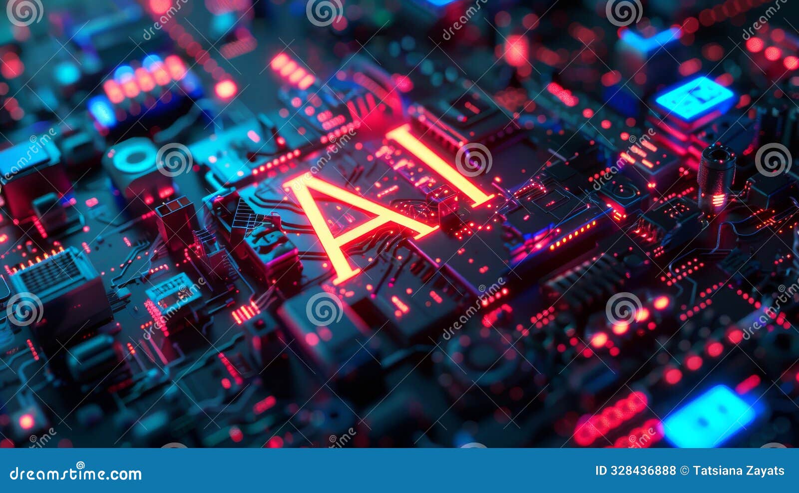 A Computer Motherboard with the Letters AI in Neon Red on Glowing ...
