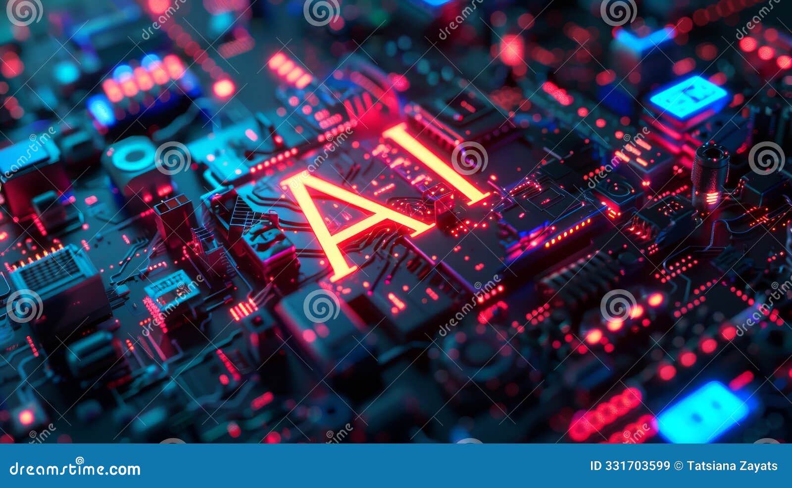 A Computer Motherboard with the Letters AI in Neon Red on Glowing ...