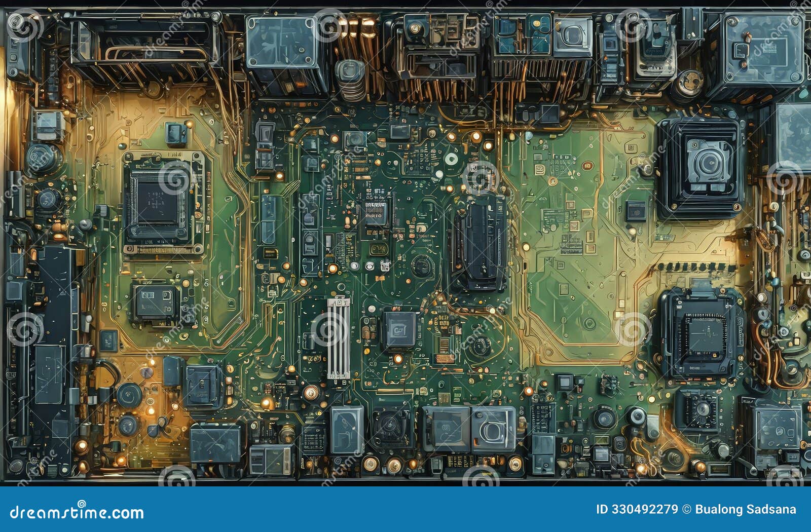 Computer Motherboard with Many Components Stock Illustration ...