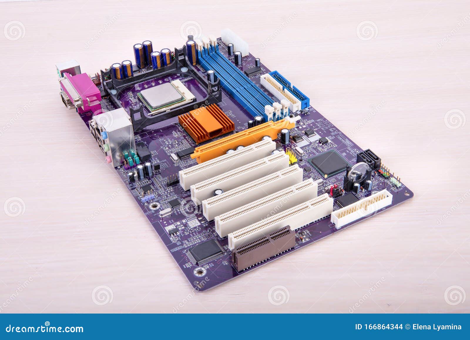 Computer Motherboard.Old Purple Version.Electronic Hardware Technology ...