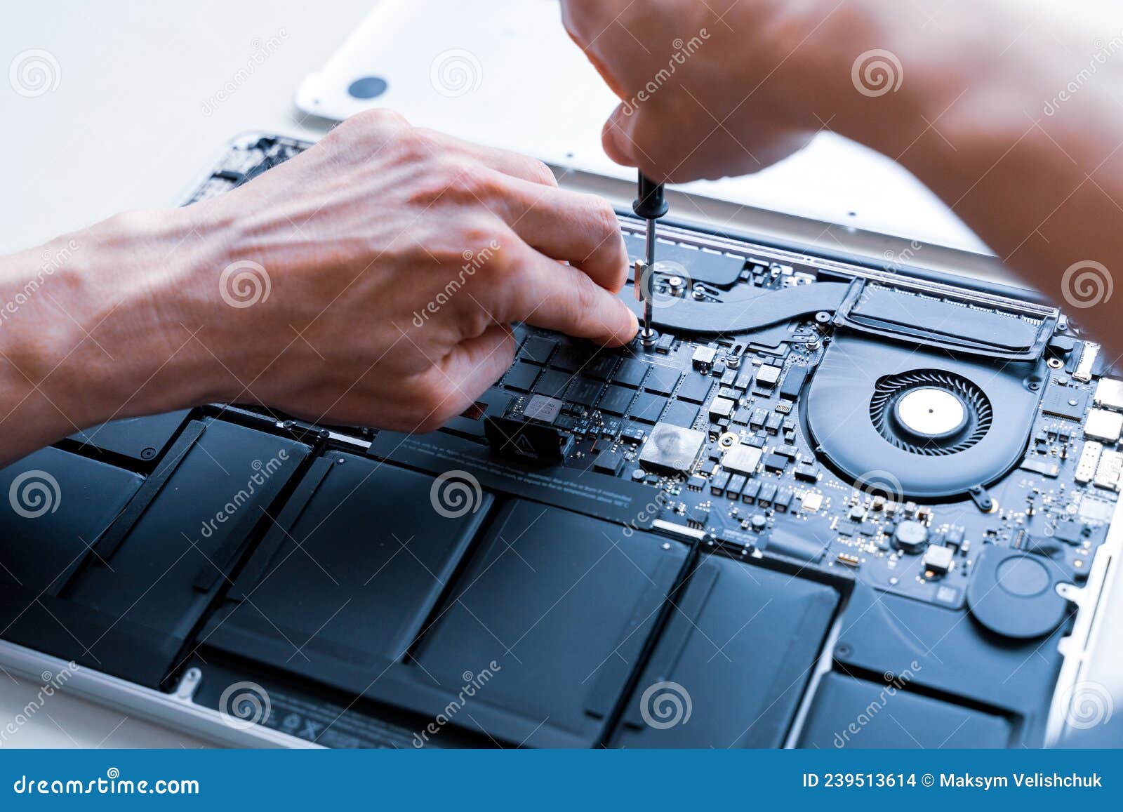 Computer Motherboard. Pc Technician Repair Service with Laptop on ...